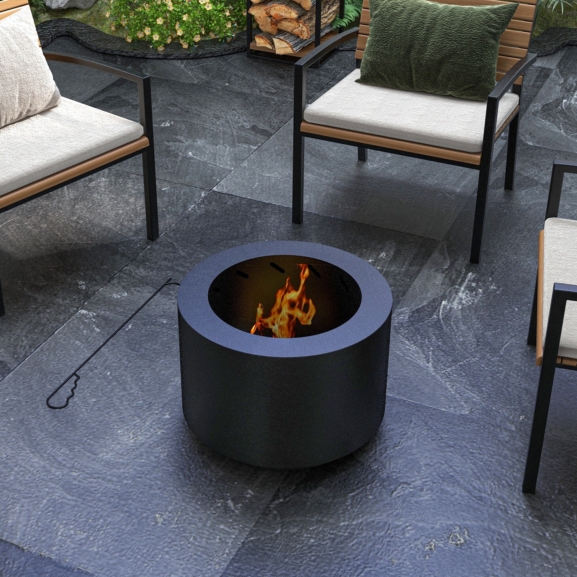 Bayfeve Smokeless Fire Pit 19-in W Steel Round Portable Wood-Burning ...