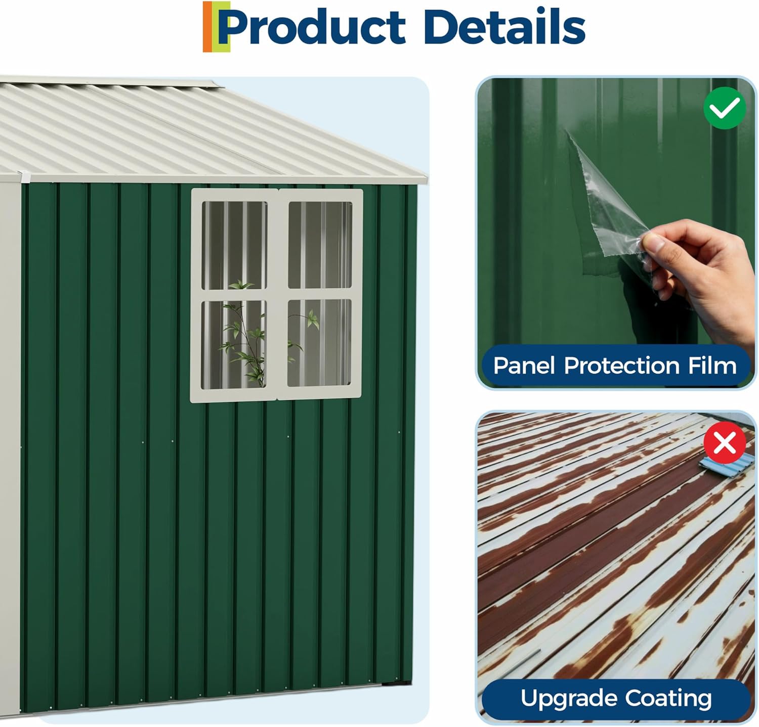 IdealHouse 10x8 Ft Green Weather Resistant Outdoor Storage Shed 450 Cu ...