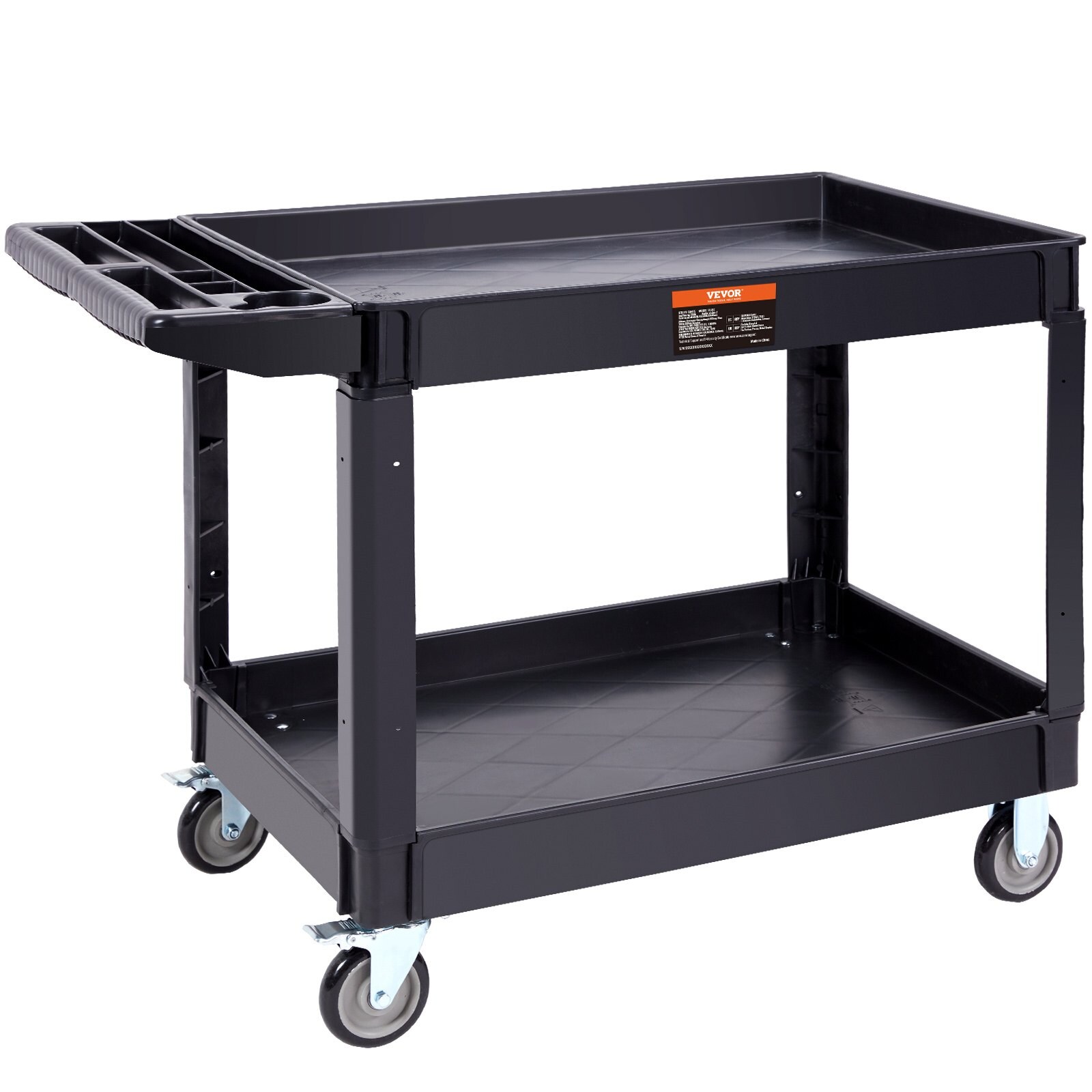 Huluwat 550LBS Heavy Duty 2 Shelf Plastic Utility Service Cart with 360 ...