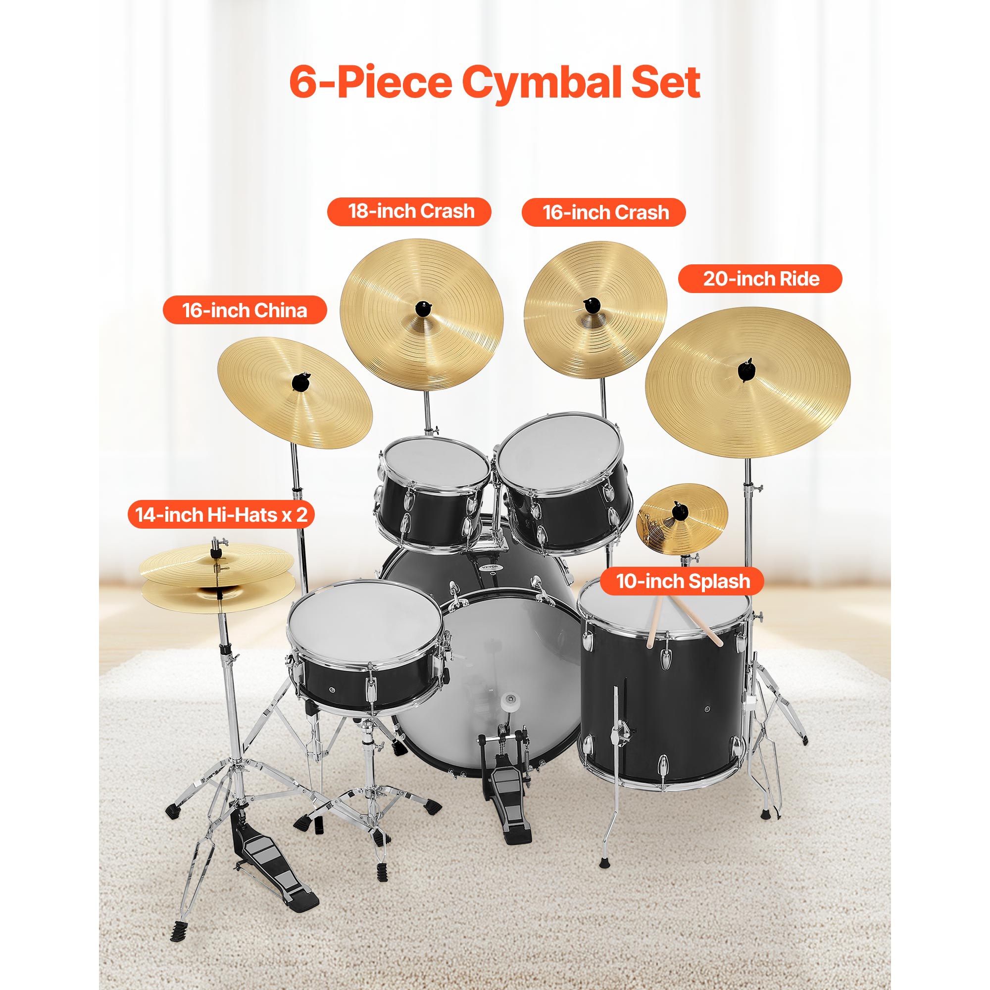 VEVOR Cymbal Pack 6 Pieces Cymbals for Drum Set Alloy Cymbals Drum Set ...
