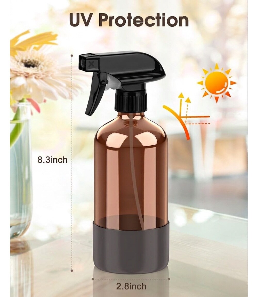Phyfalip Amber Glass Spray Bottle Set 16 oz with Silicone Sleeve UV ...