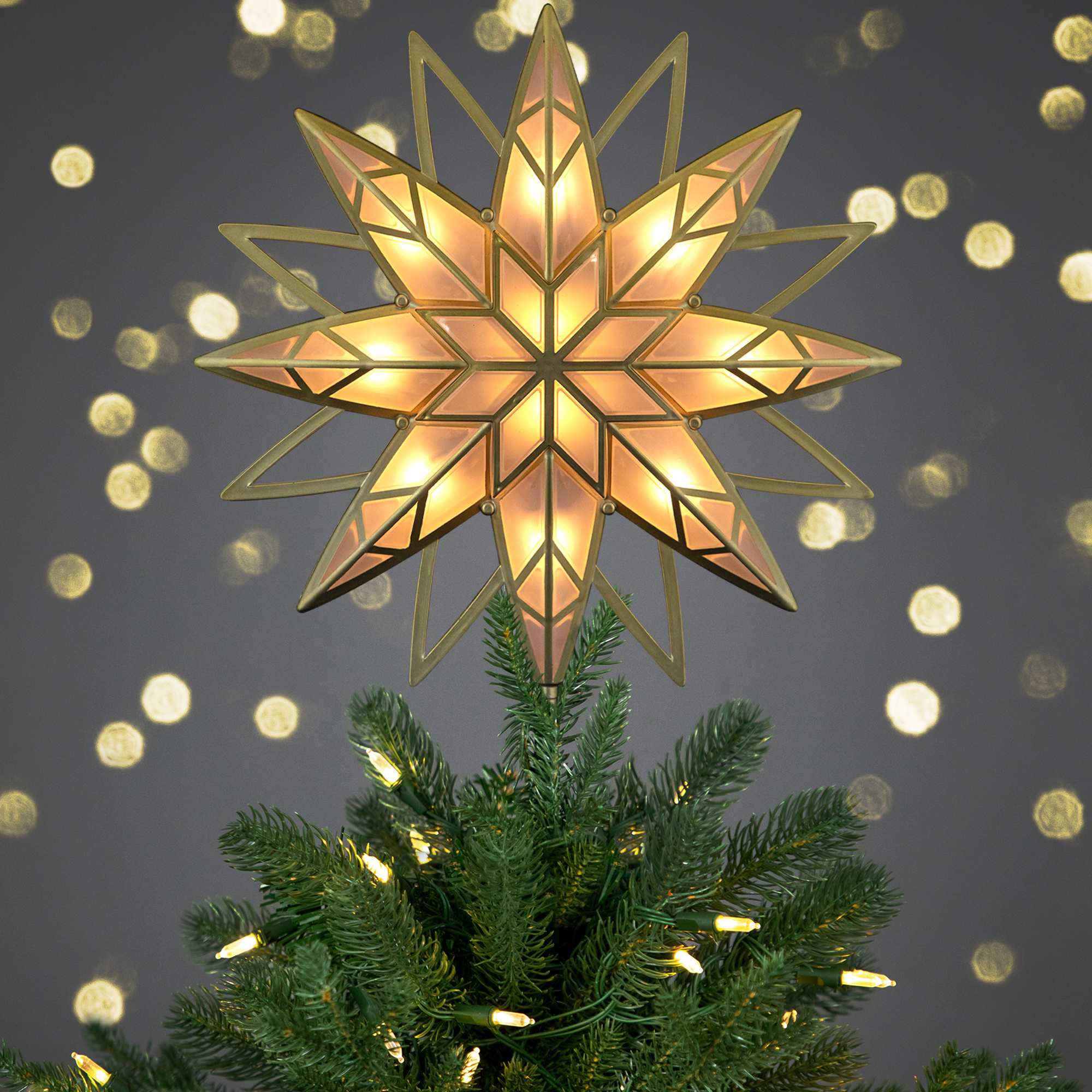 Northlight Lighted Geometric Frosted Star Christmas Tree Topper - 12.5 ...