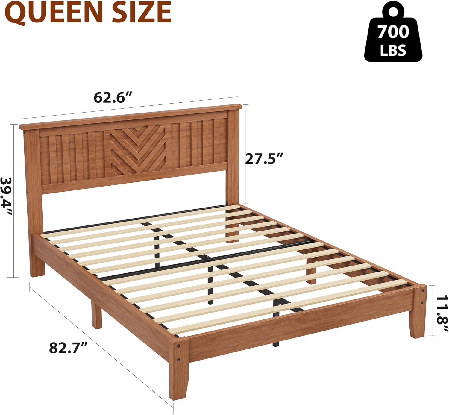 Garvee Queen Size Wooden Platform Bed Frame with Headboard Slat Support ...