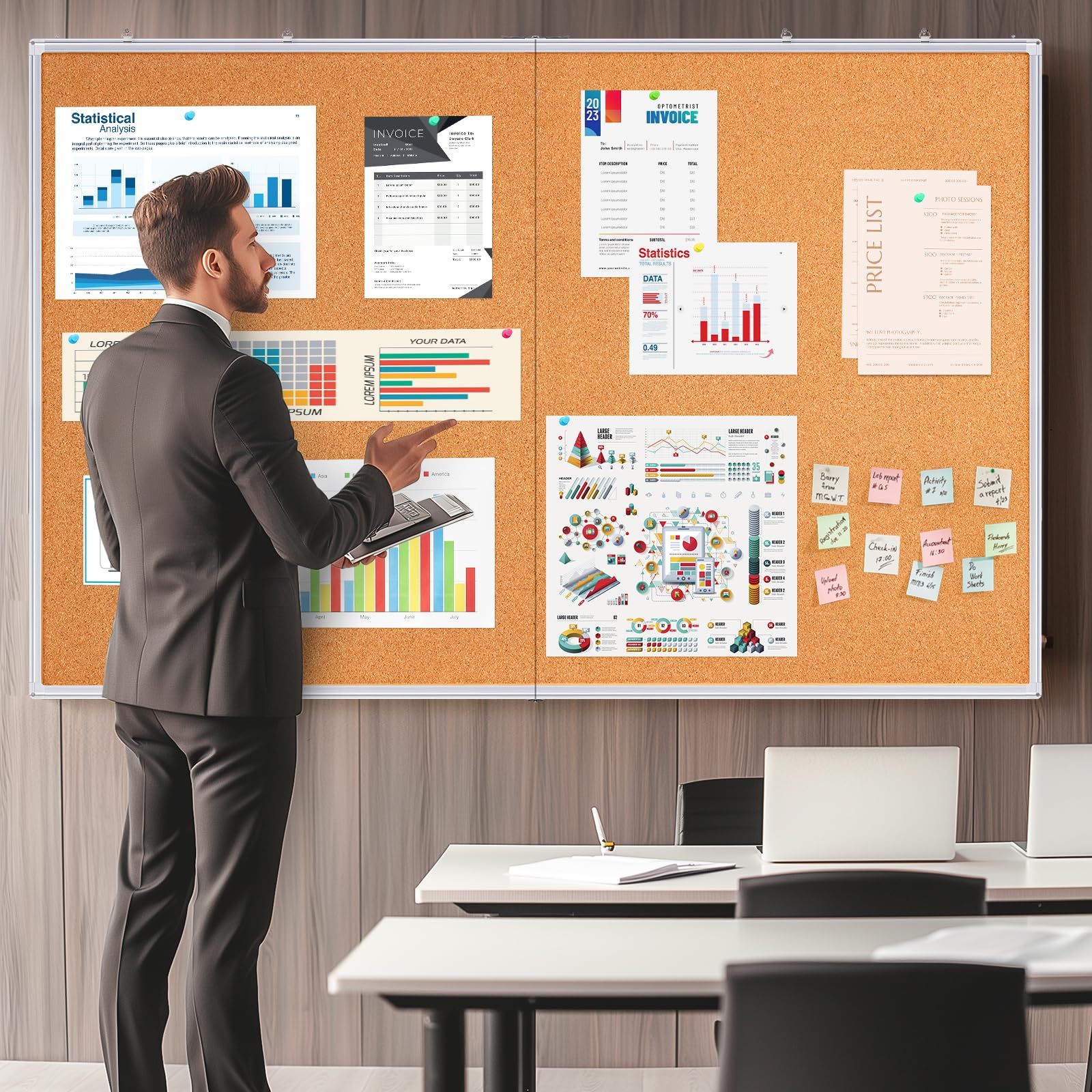 Maxtek 48-in W x 36-in H Bulletin Board White Cork Board Wall Mounted ...