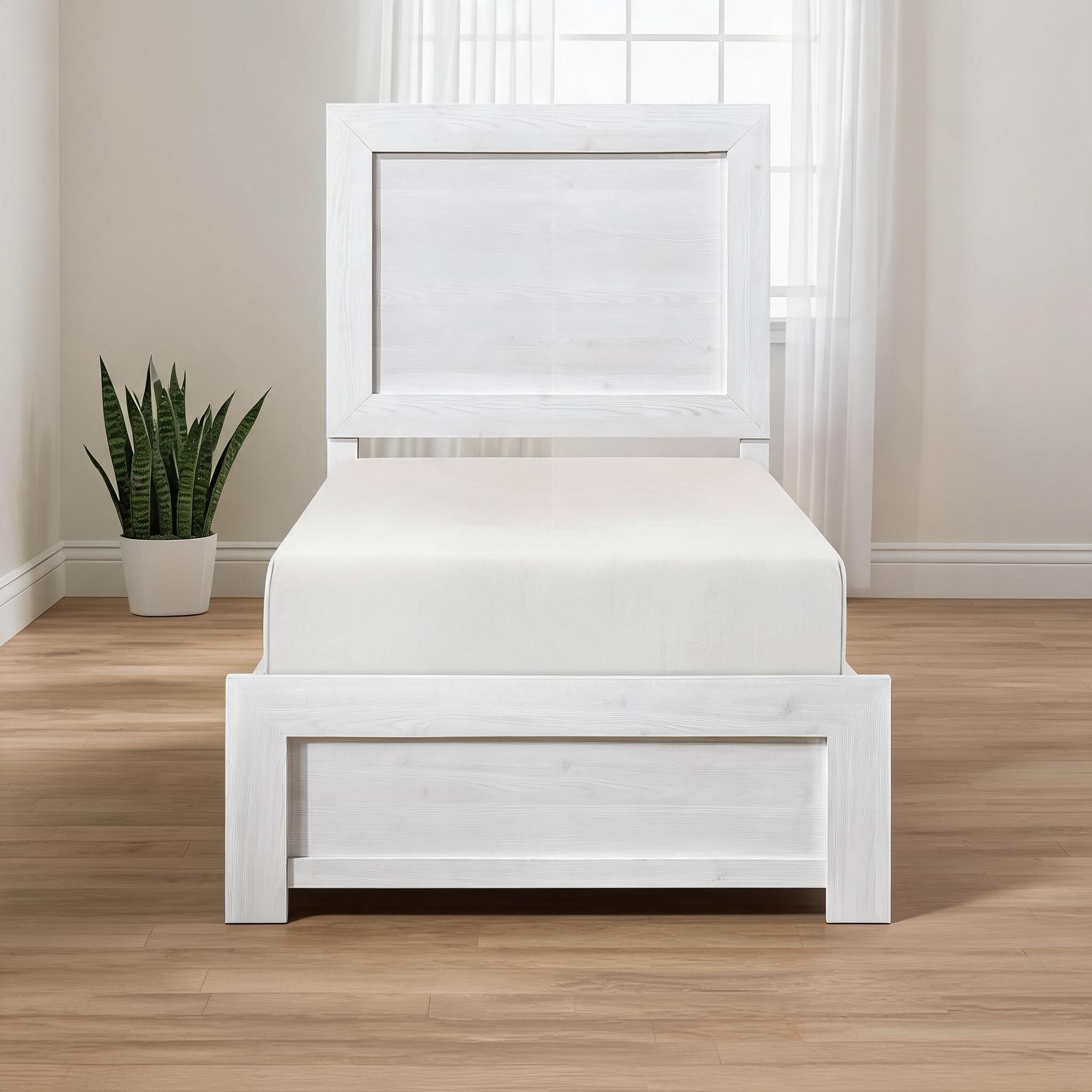Watnature Modern Rustic Wood Panel Bed for Bedroom Twin Size Ships in ...