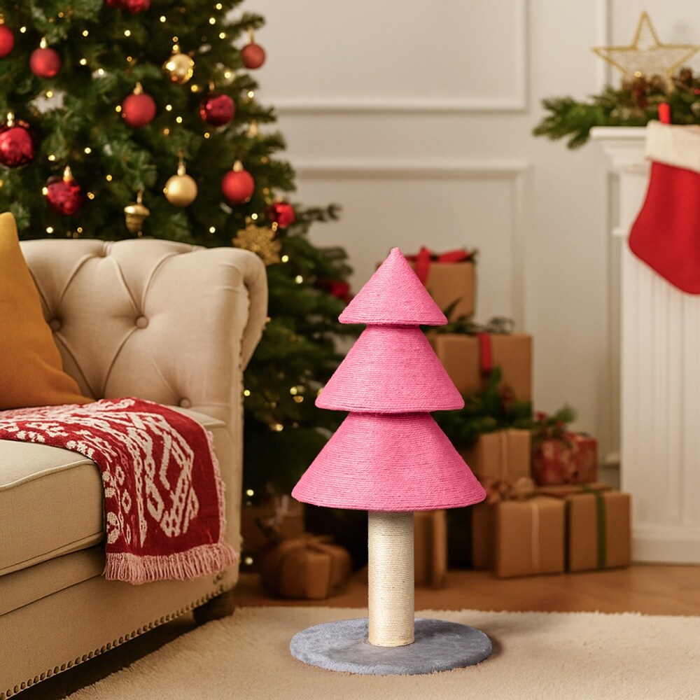 Upsimples Christmas Tree Cat Scratcher Tower Pink Festive Design Sisal ...
