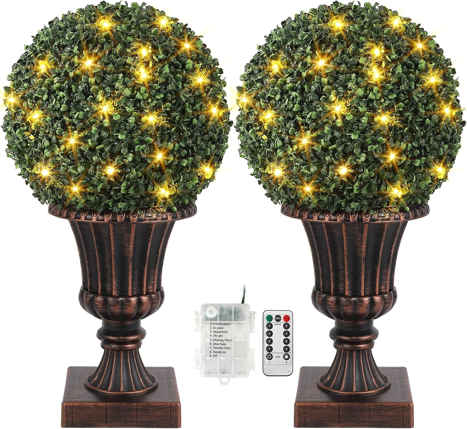 Garvee 16in Pre-Lit Artificial Topiary Ball Plant with Lights Timer ...
