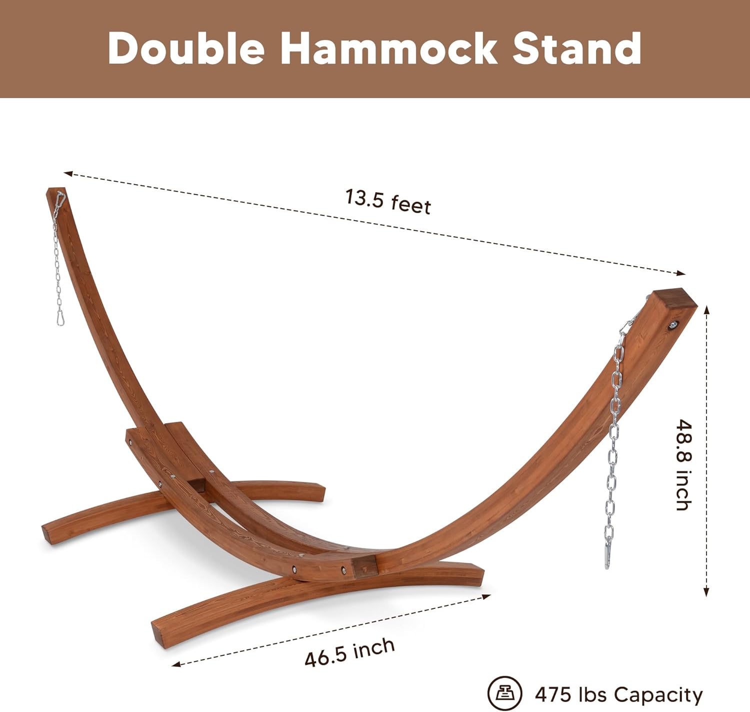 SUNCREAT 13.5 ft Wooden Hammock Stand Only Heavy Duty Larch Wood Arc ...