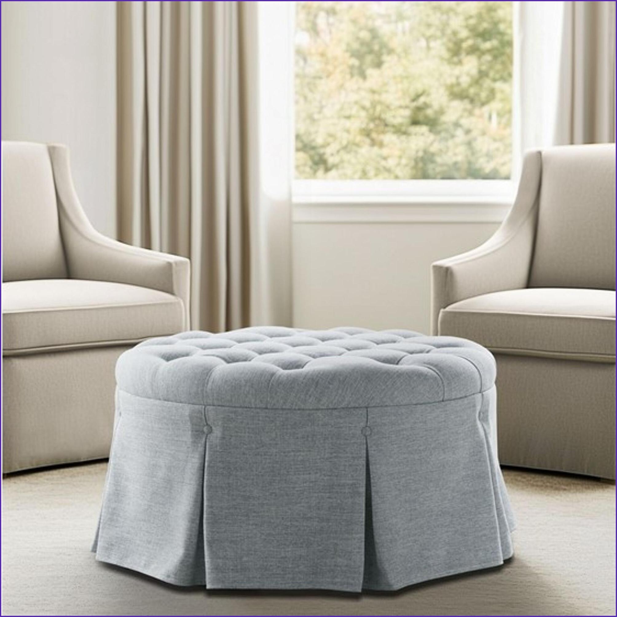Watnature Ottoman 32 Round Tufted Skirted Cocktail with Black Noir Legs ...