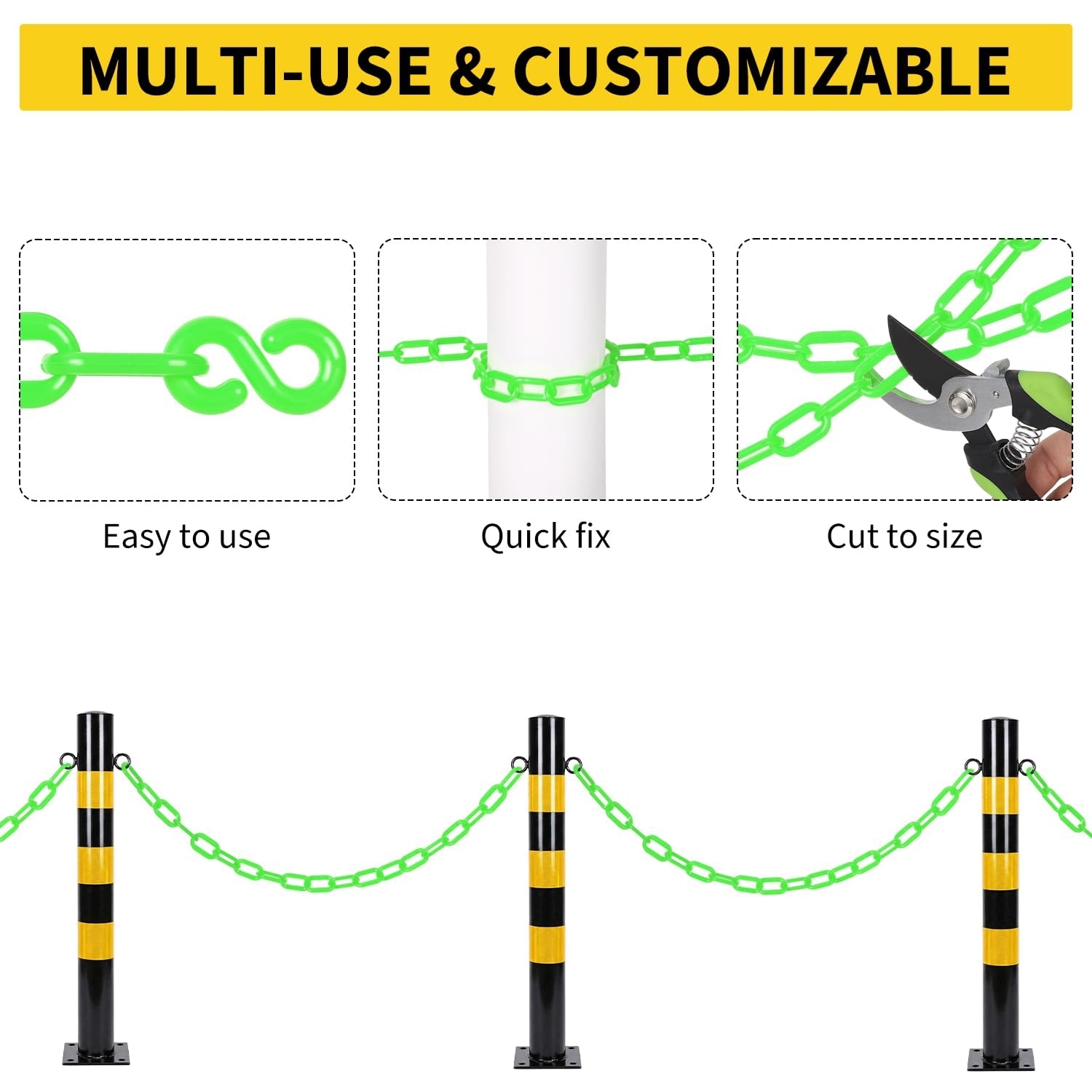 Garvee Heavy Duty Plastic Barrier Chain 120 ft 6mm Thick 1.5-Inch Links ...