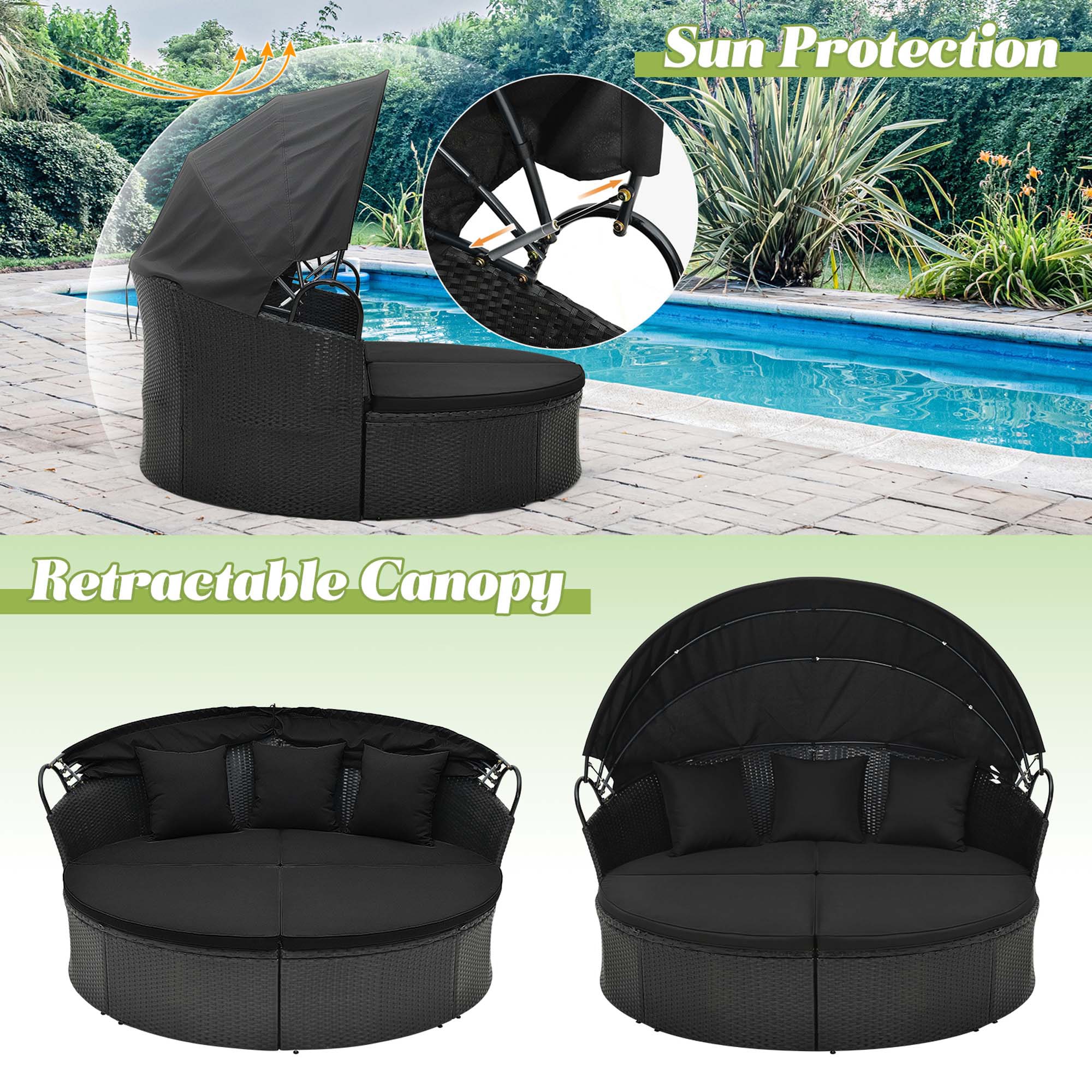 Costway Rattan Outdoor Daybed with Black Cushions and Rattan Frame LWS00063 at Lowes