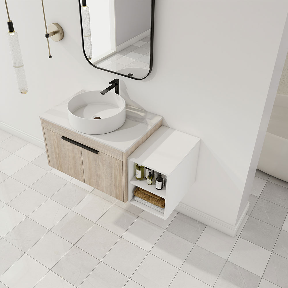 Afhocomp 42 in. Single Sink Wall-mount White Oak Bath Vanity with White ...