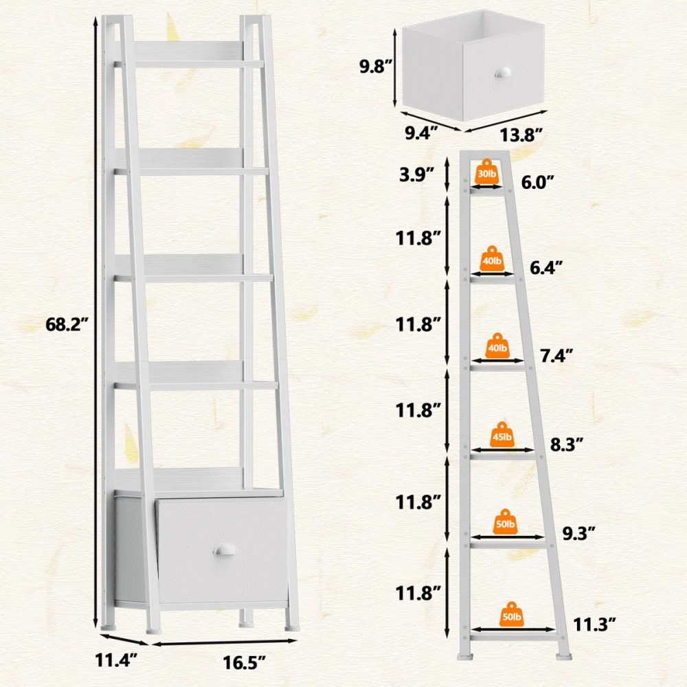 Furologee Ladder Shelf Ladder Bookshelf with Drawer Industrial Tall ...