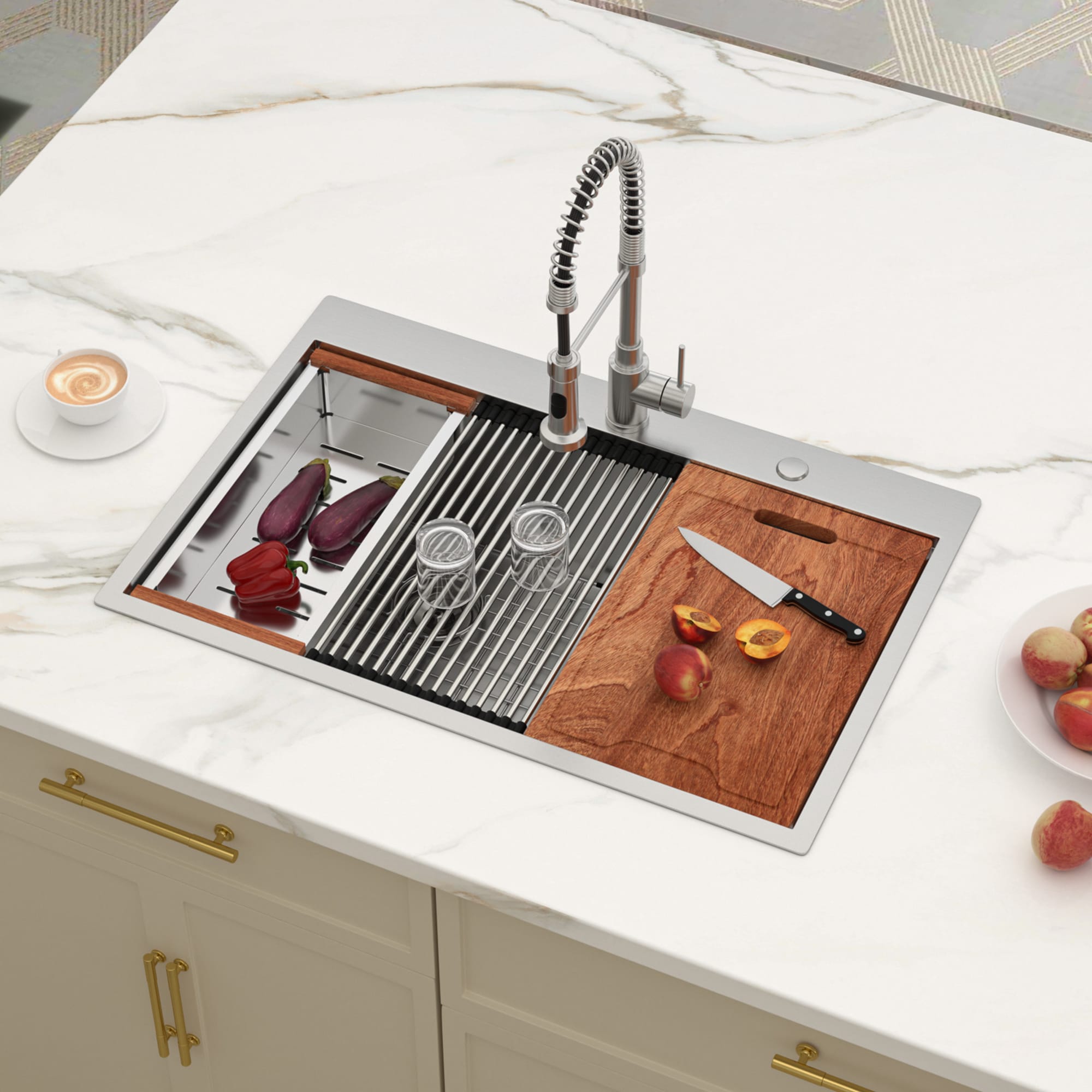 Lordear Drop-in 36-in x 22-in Stainless steel Double offset bowl 16 ...