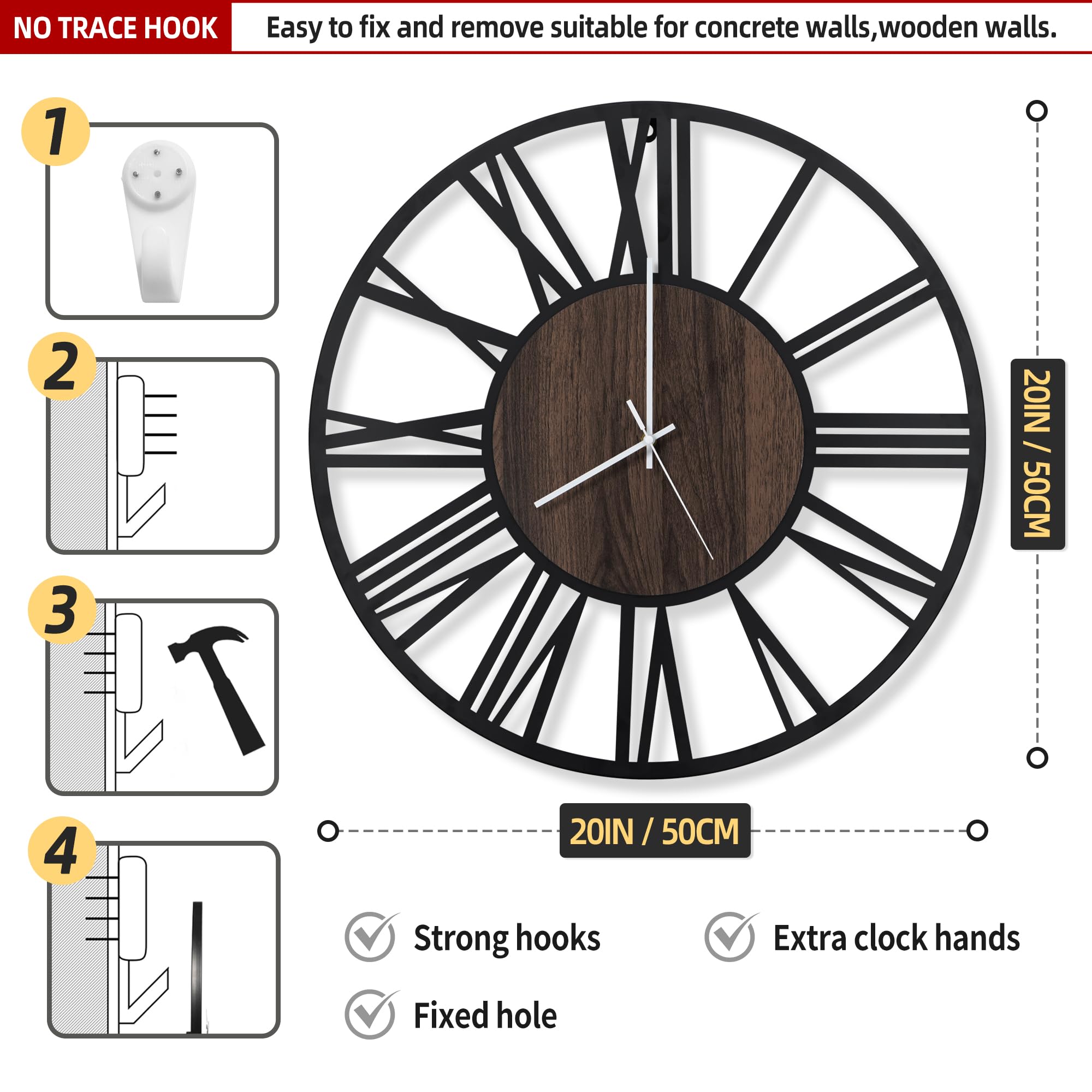 OMOMMD Large Wall Clock Night Light Voice Activated Silent Non Ticking ...