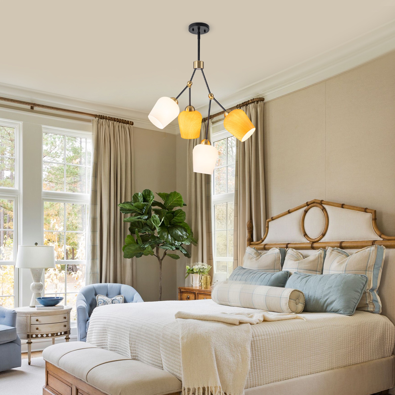 MENCOLULU Y-Shaped Metal Chandelier with Two-Tone Cup Glass Shades 4 ...
