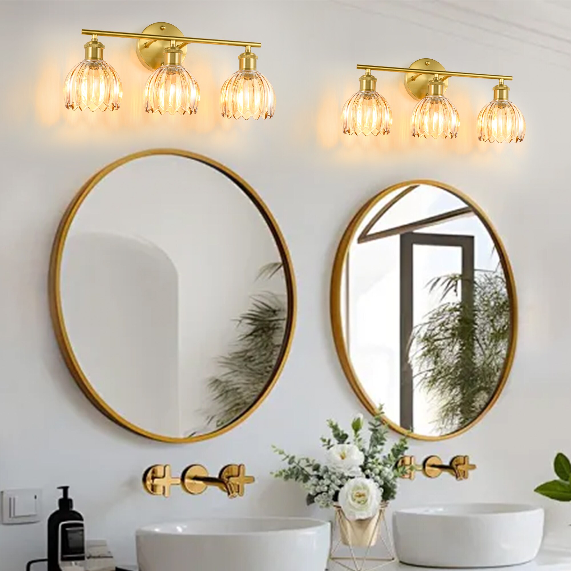 DAKAFUL 19.29 in. 3-Light Modern Gold Bathroom Vanity Light with Amber ...