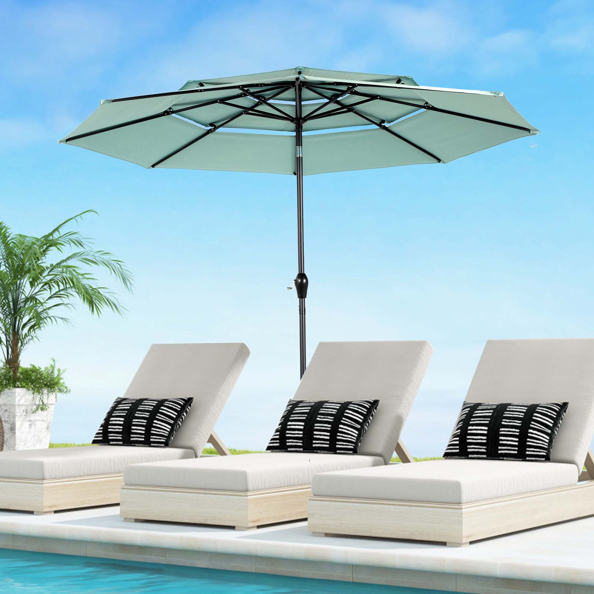 Sunrinx 9.6-ft Aluminum Green Auto-tilt Market Patio Umbrella in the ...