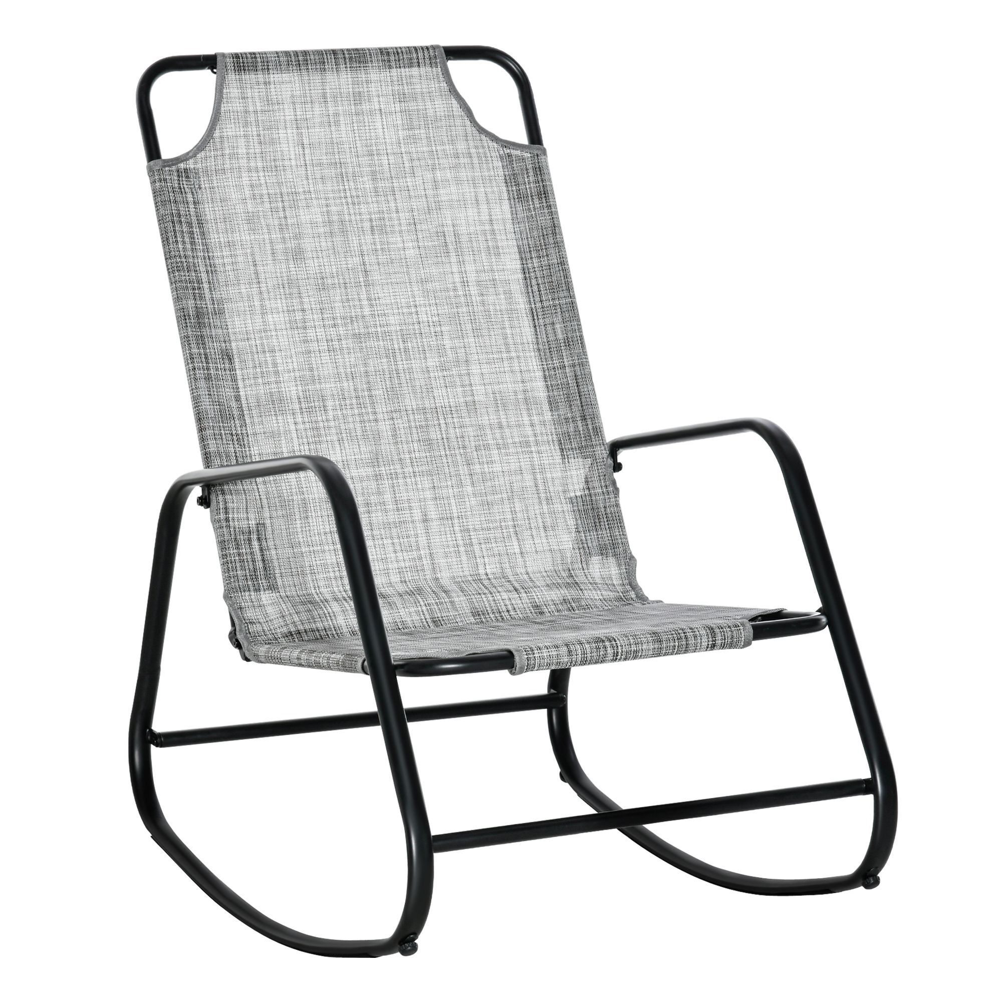 Miki Shinly Outdoor Rocking Chair Black Steel Frame Rocking Chair with ...