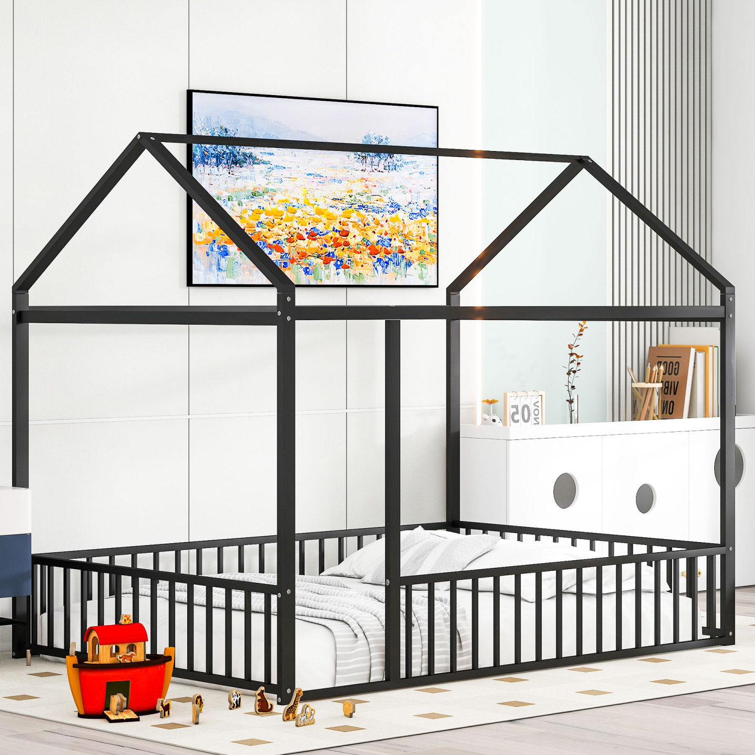 Streamdale Furniture Streamdale Metal House Bed Frame with Fence for ...