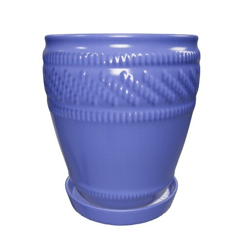 allen + roth Round 8.07-in W x 8.27-in H Blue Ceramic Indoor Planter in ...