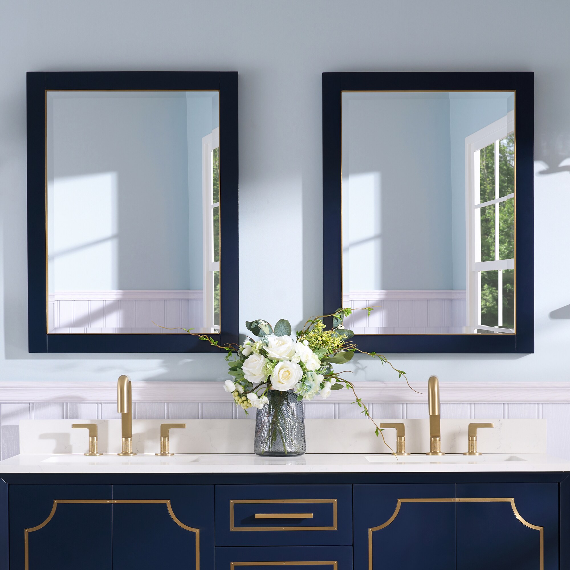 Forclover 24-in x 32-in Rectangle Bathroom Vanity Mirror (Navy Blue ...