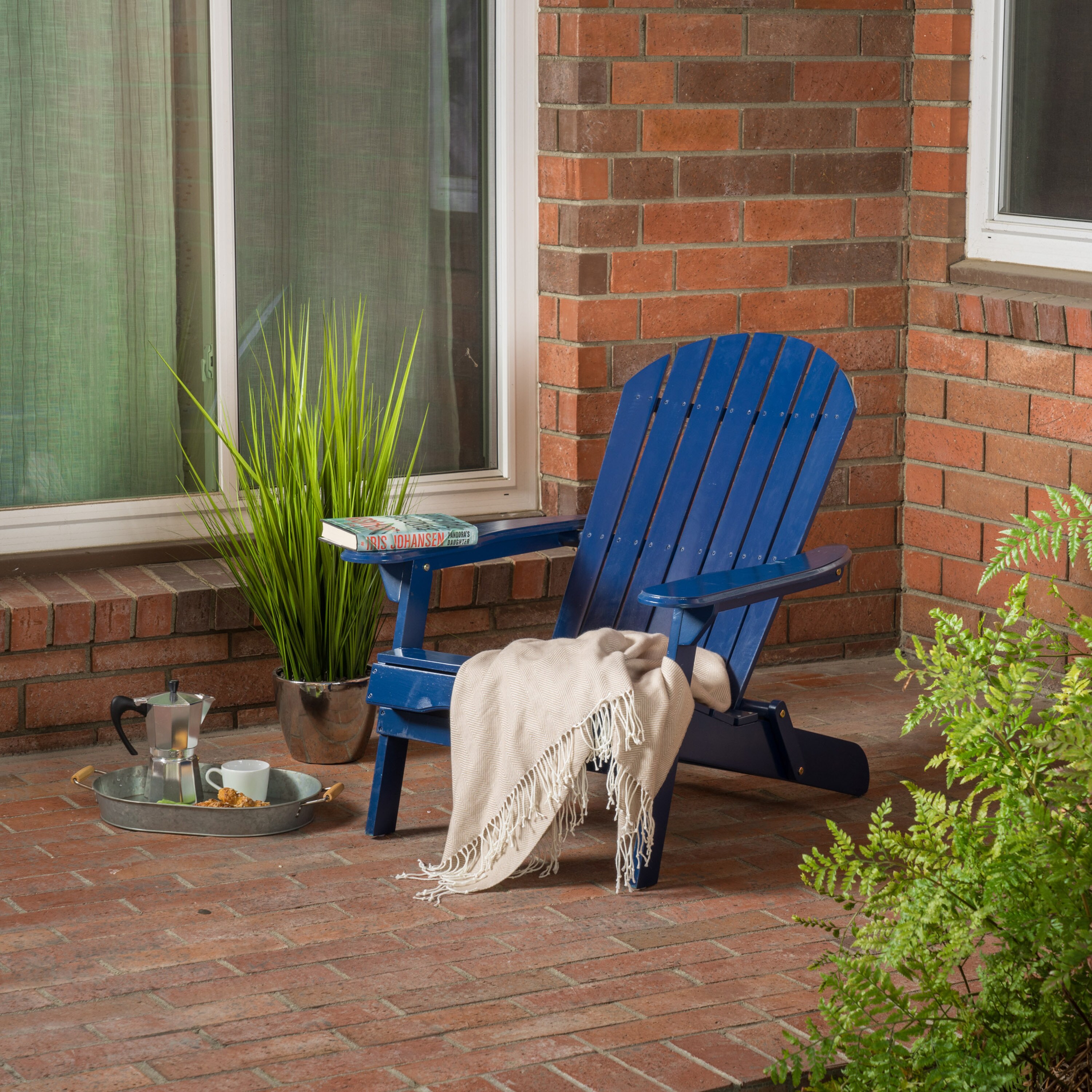 EarlGrove Patio Chair Stackable Blue Wood Frame Stationary Adirondack ...