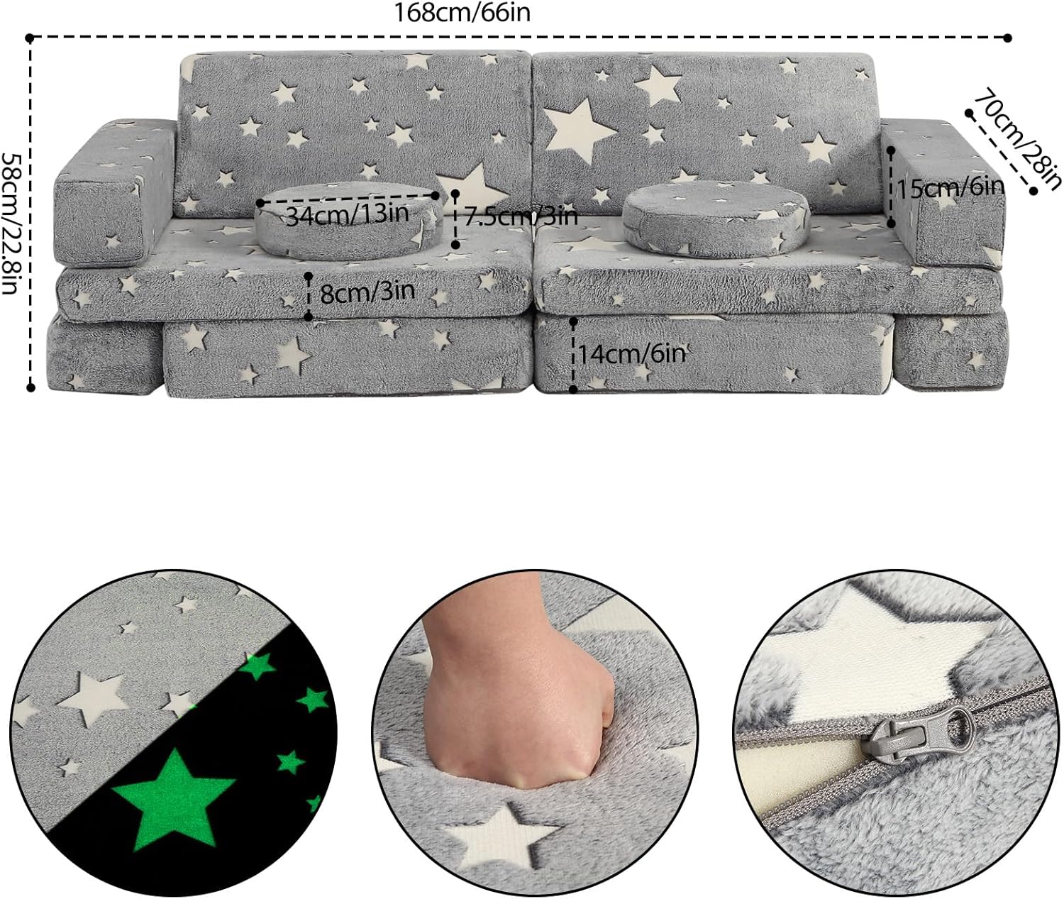 Qeetex Modular Kids Couch 12PCS Glow in The Dark Convertible Sofa ...