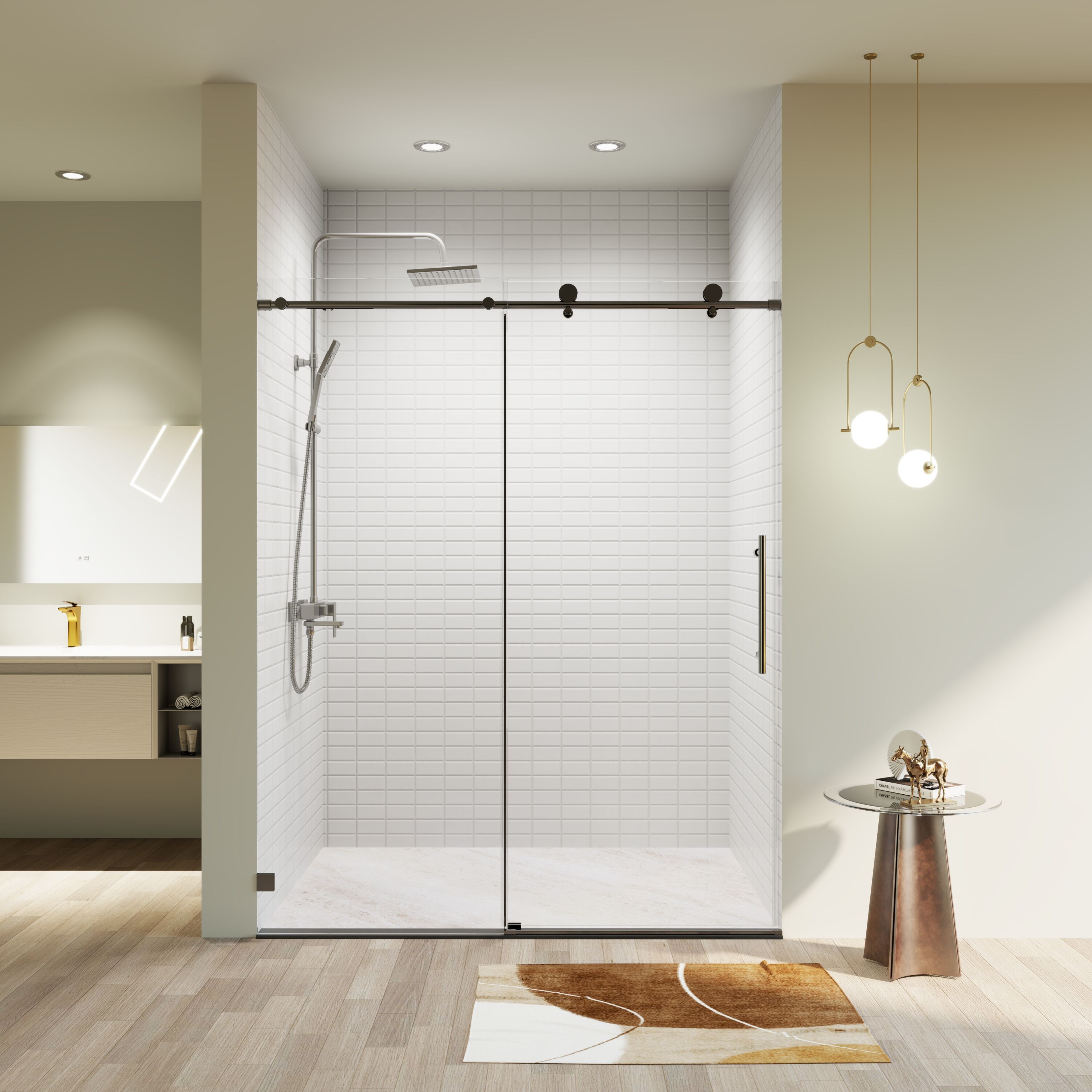 Huluwat 56-60inch W x 74inch H Frameless Single Sliding Soft Close ...