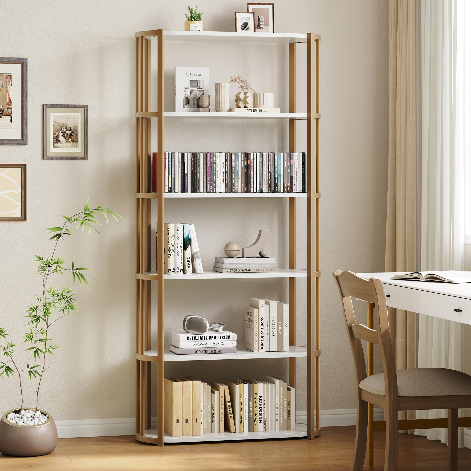 Garvee Six Tier Tall Bookshelf Industrial Slim Design Sturdy Steel ...