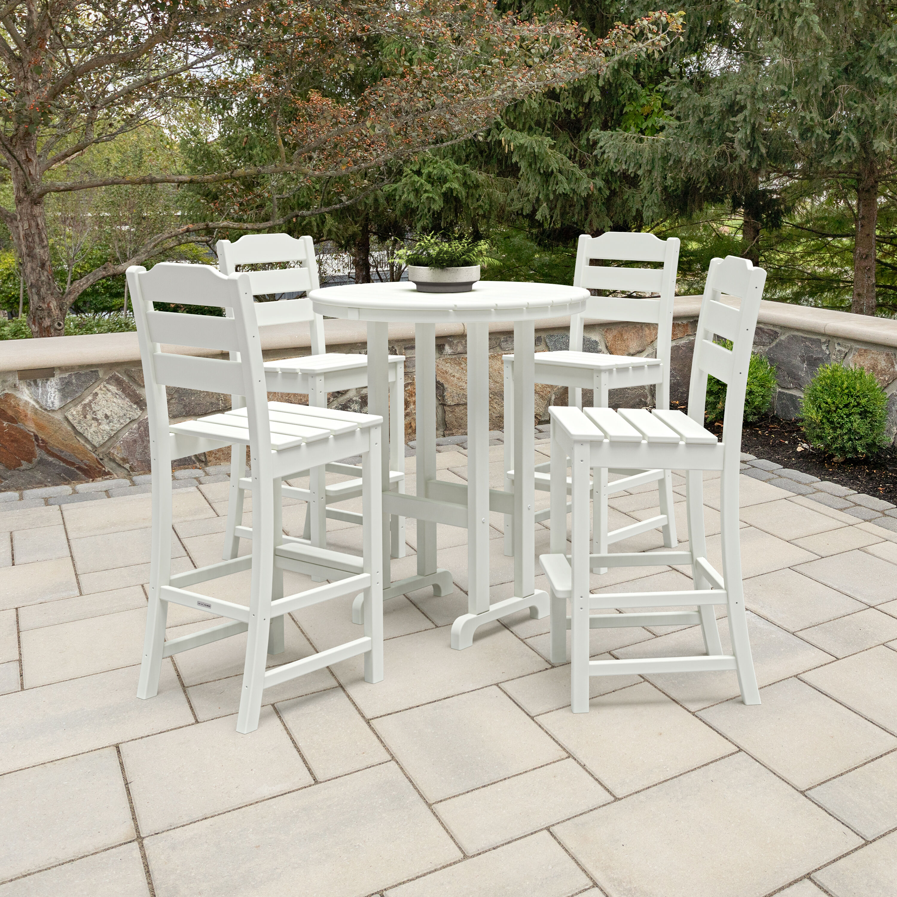 POLYWOOD Oakport 5-Piece White Bar Height Patio Dining Set Plastic ...