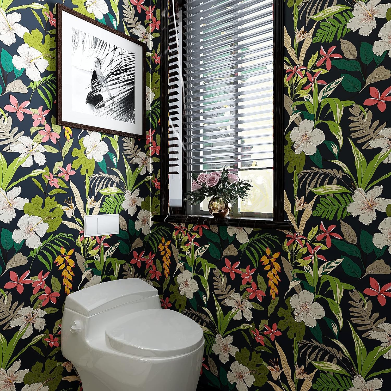 Luupatchy 17.7x118 Inch Dark Tropical Floral Peel and Stick Wallpaper ...