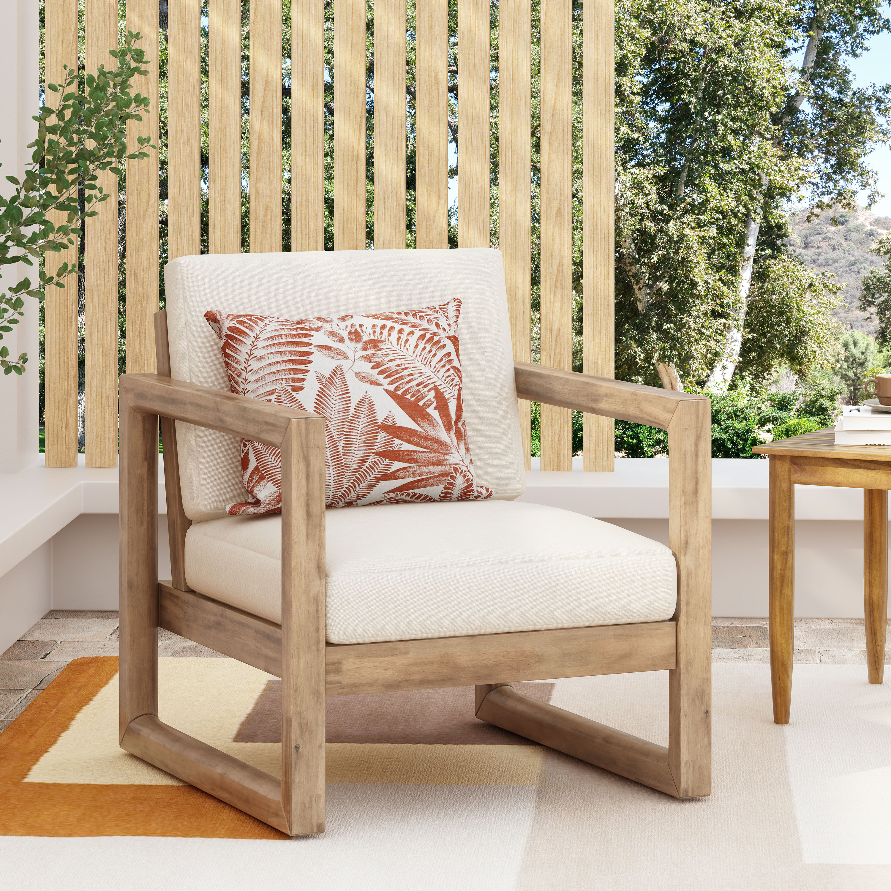 Christopher Knight Home Stefan Acacia Wood Outdoor Club Chair with Cushions Brown Beige in the ...