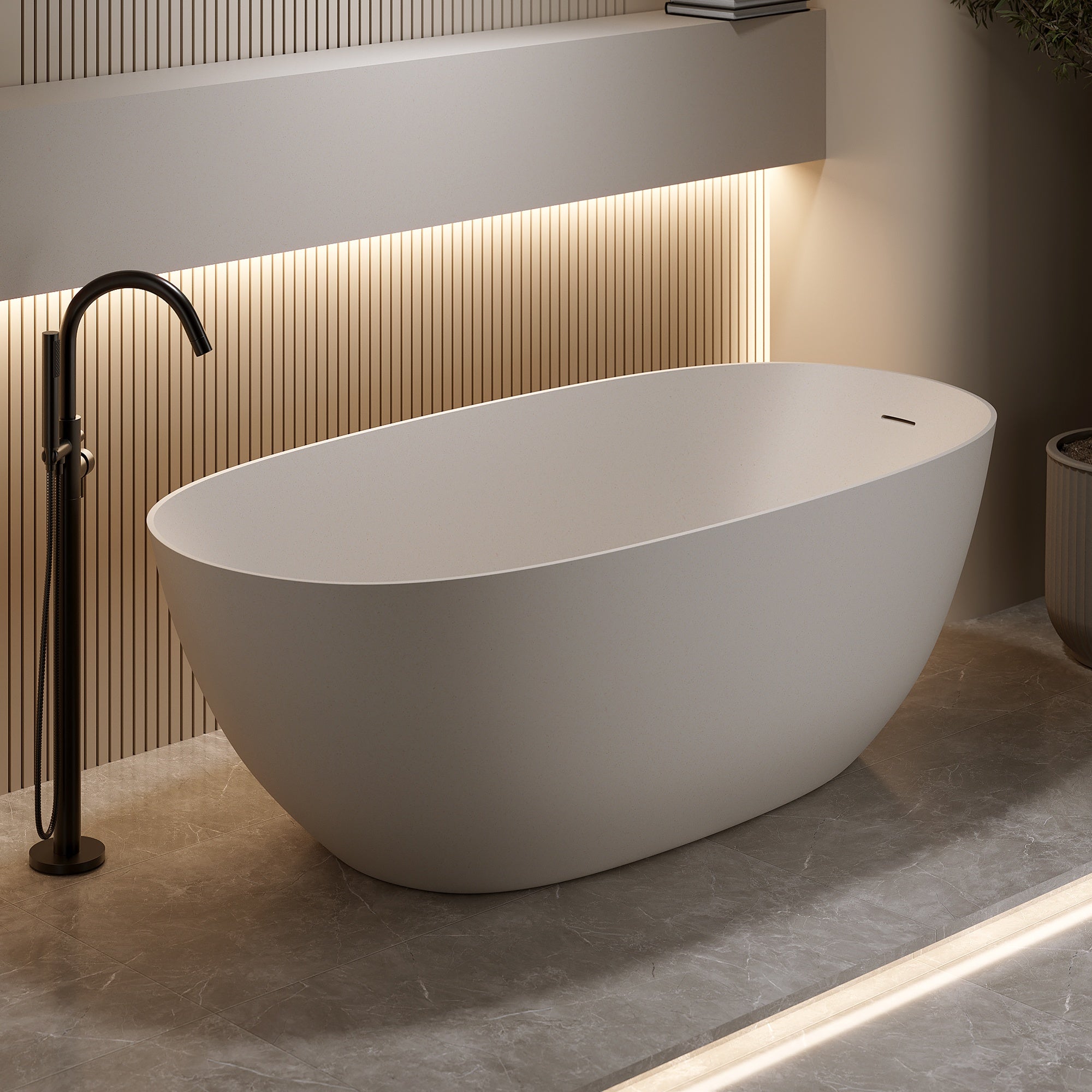 Boyel Living 61 Inches Freestanding Soaking Bathtub Solid Surface Resin ...