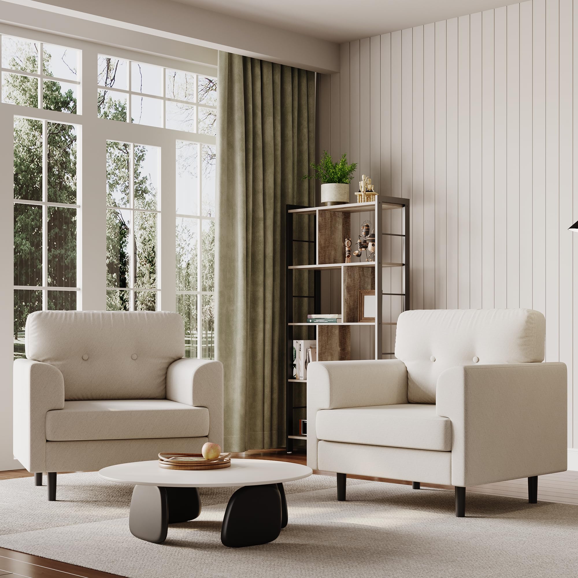 GarveeLife 38inch Wide Armrest Accent Chair Linen Upholstered Reading ...