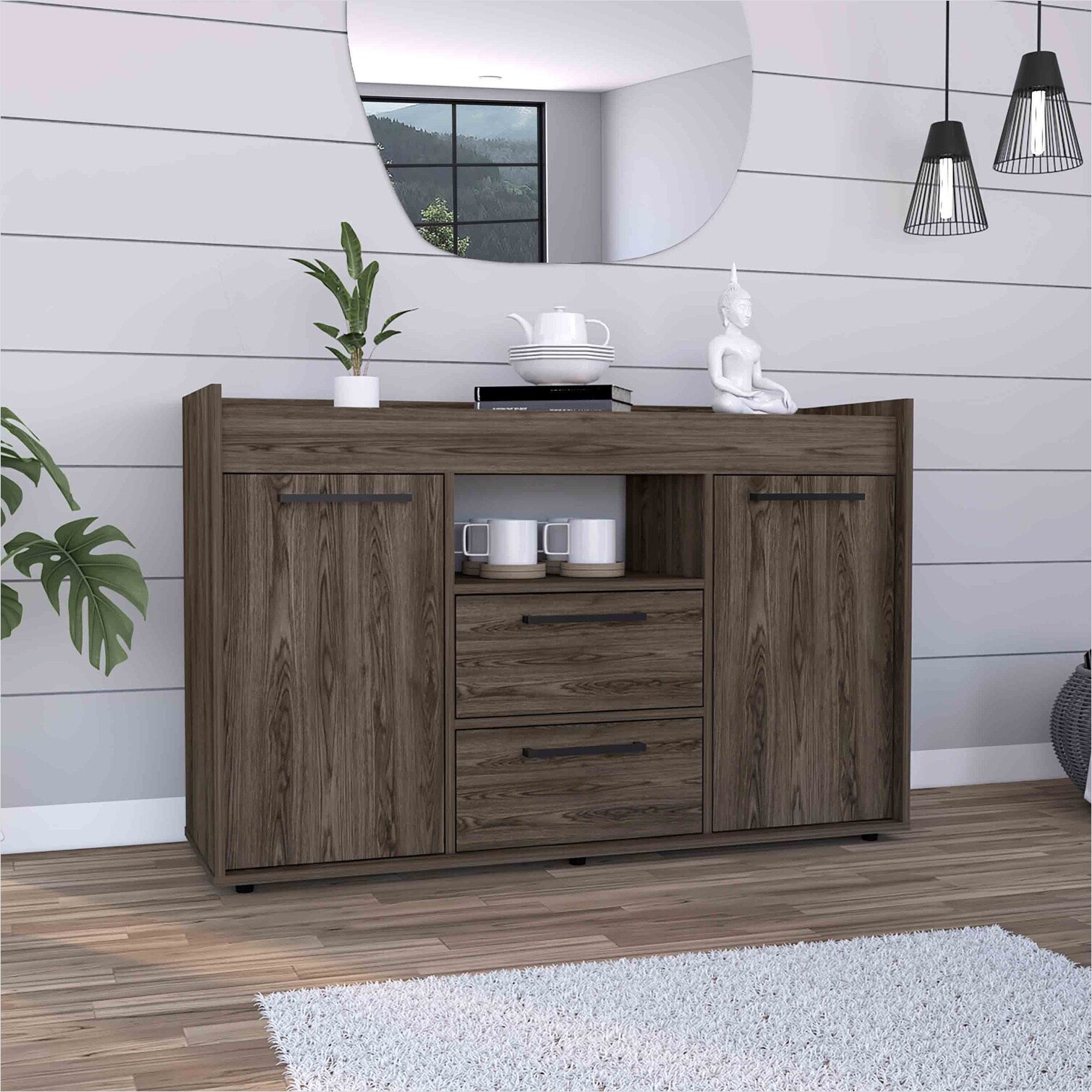 Naturefalls Wood-Tone Brown Sideboard with Double Door Cabinets and Two ...