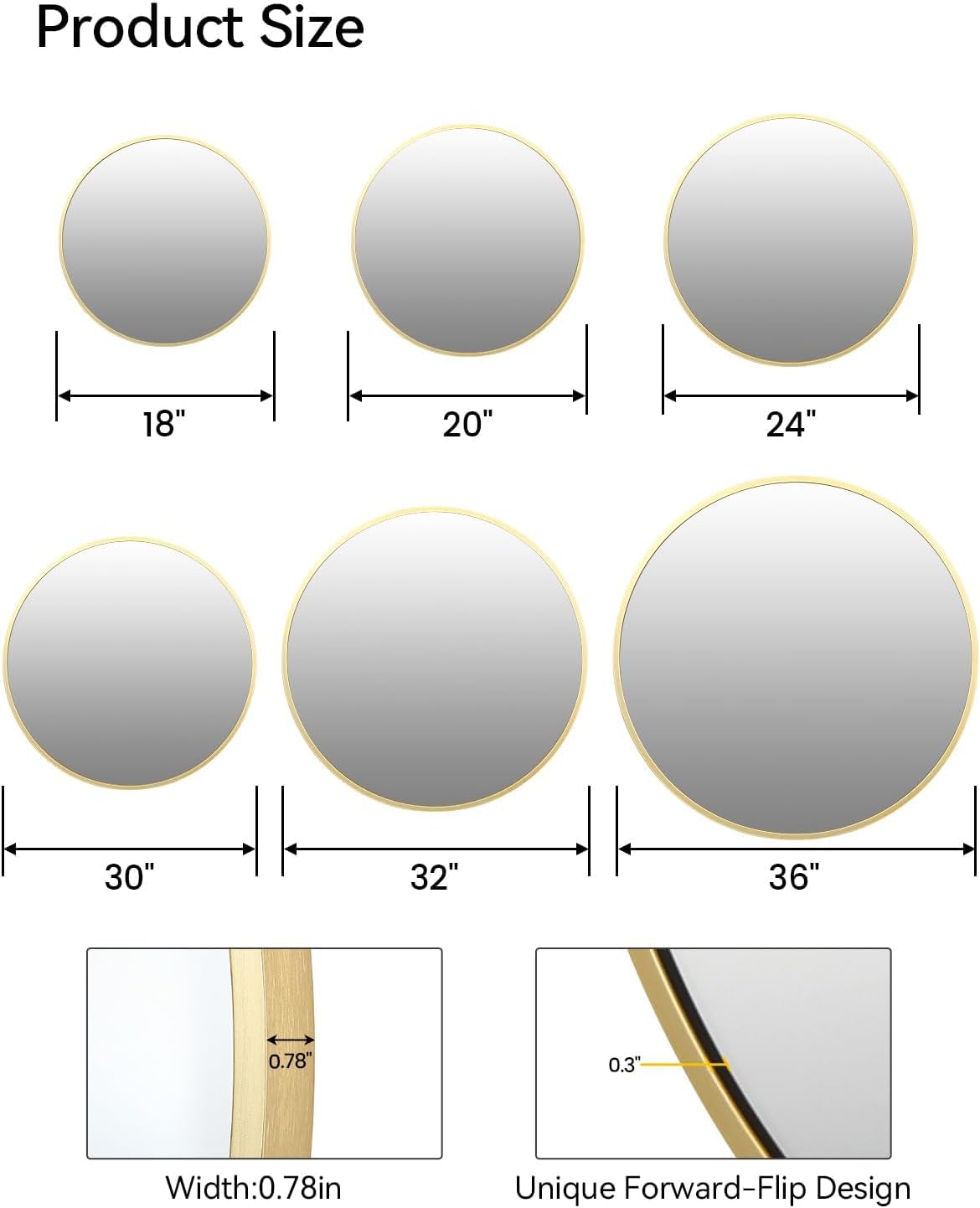 Garvee 30 Inch Round Mirror Modern Gold Circle Mirror Vanity Mirror Metal Frame Wall Mounted ...