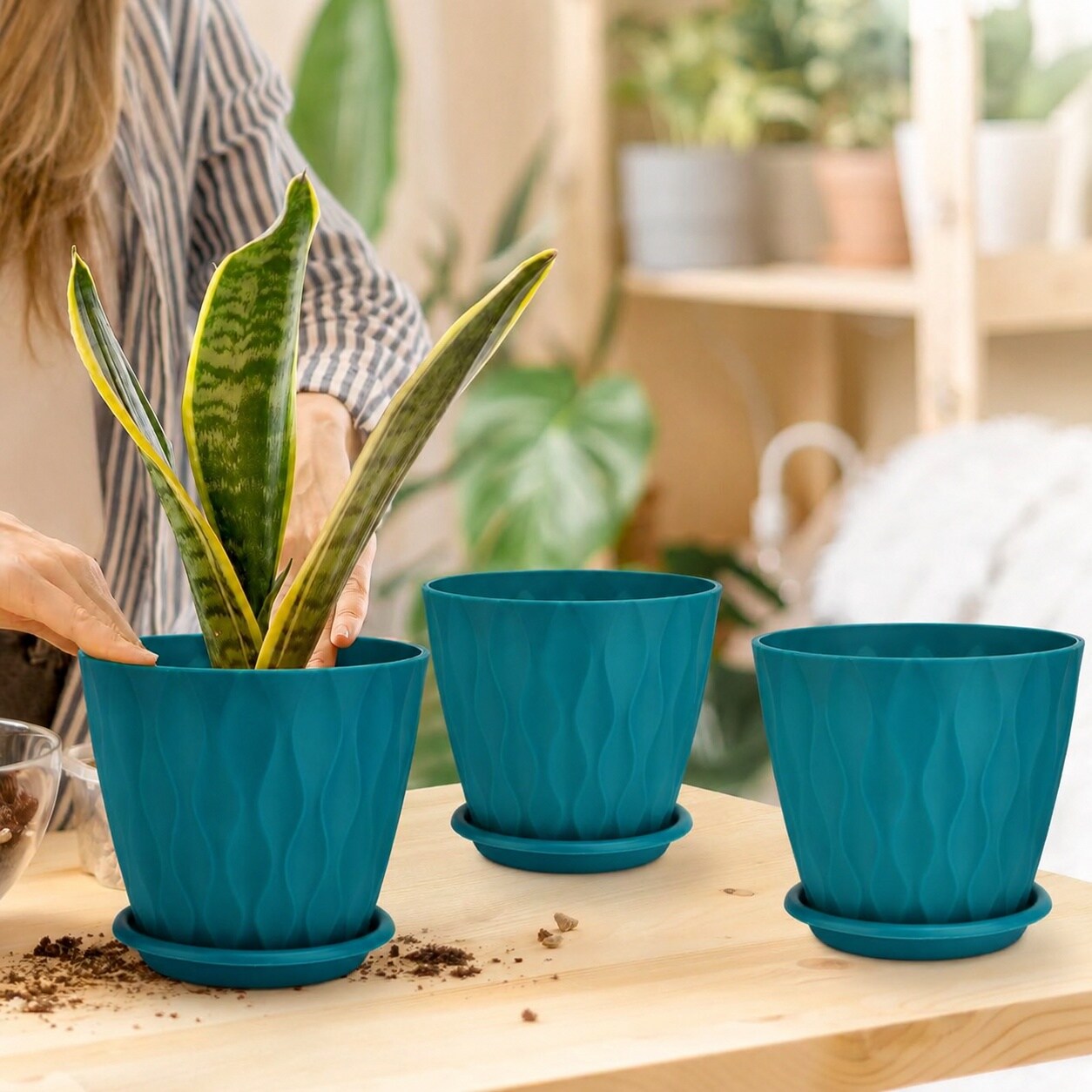 Adrinfly 6 Inch Plant Pots 5 Pack Indoor Outdoor Planters With Drainage ...