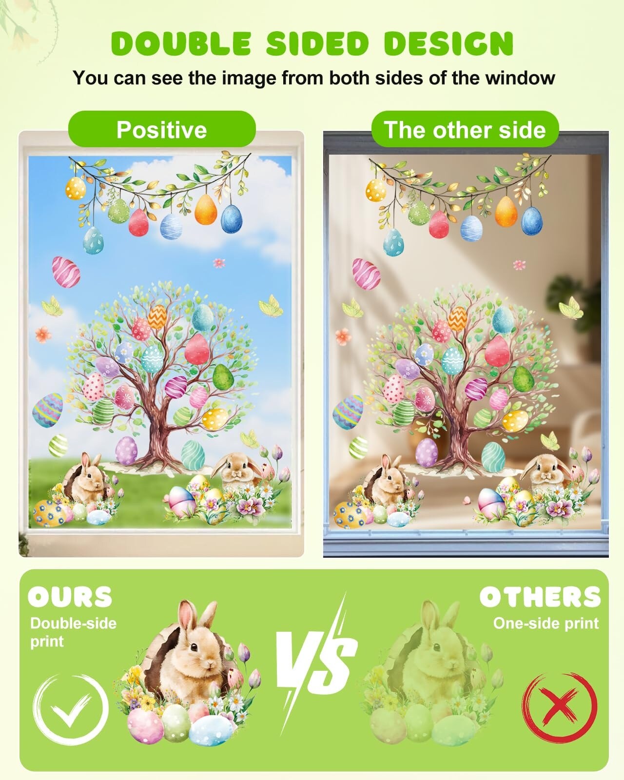 Phewnyzo Easter Window Clings 9 Sheet Set Double Sided Bunny Egg Lily ...