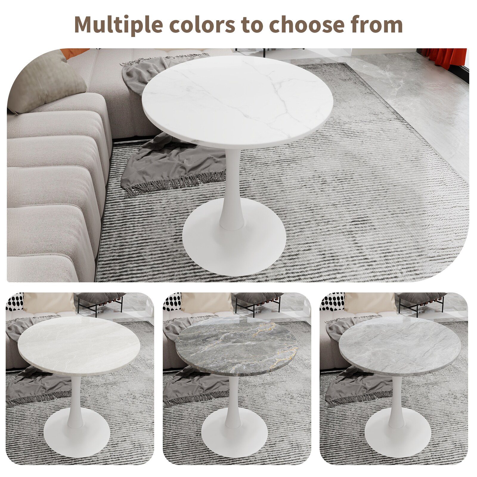 LOVMOR 27.6-inch white coffee table mid-century modern style dining ...
