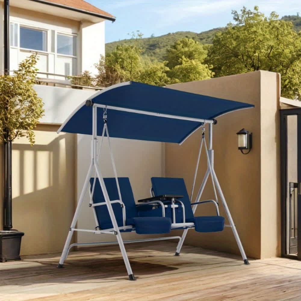 U-HOMY 2 Seat Wine Red Porch Swing with Adjustable Canopy and Stand in ...