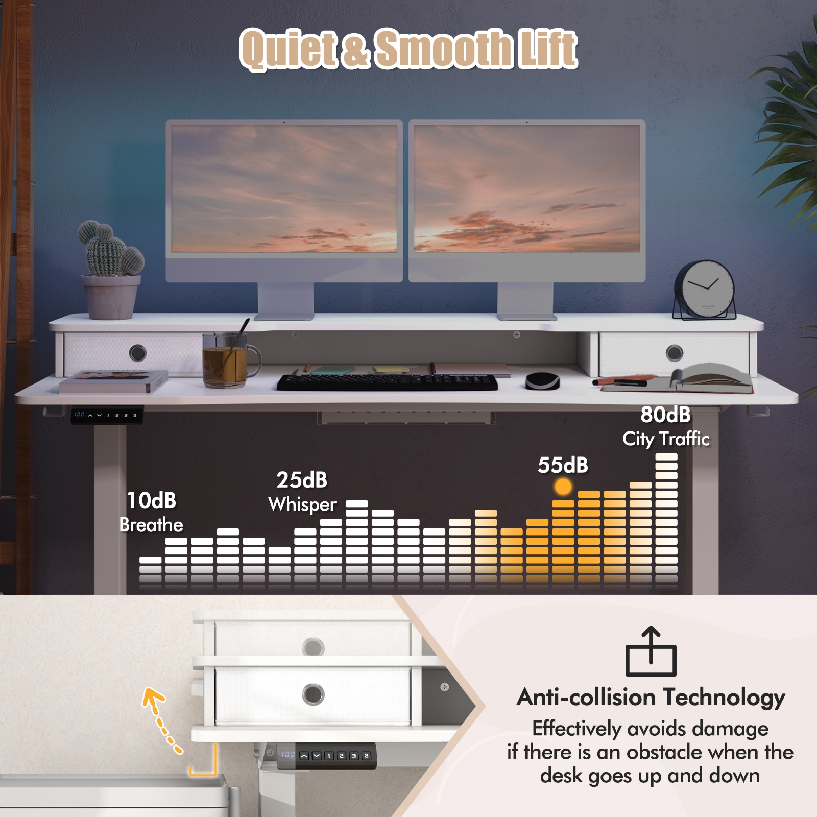 SUGIFT 55-in x 24-in Height Adjustable Electric Standing Desk with 2 ...