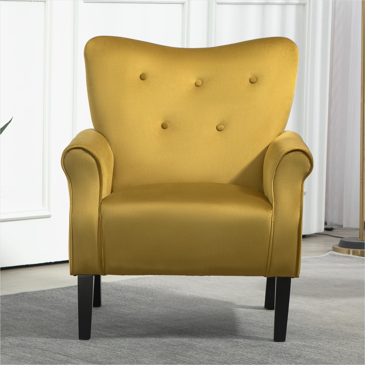 Watnature Upholstered Polyester Wingback Accent Chair in Warm Yellow ...