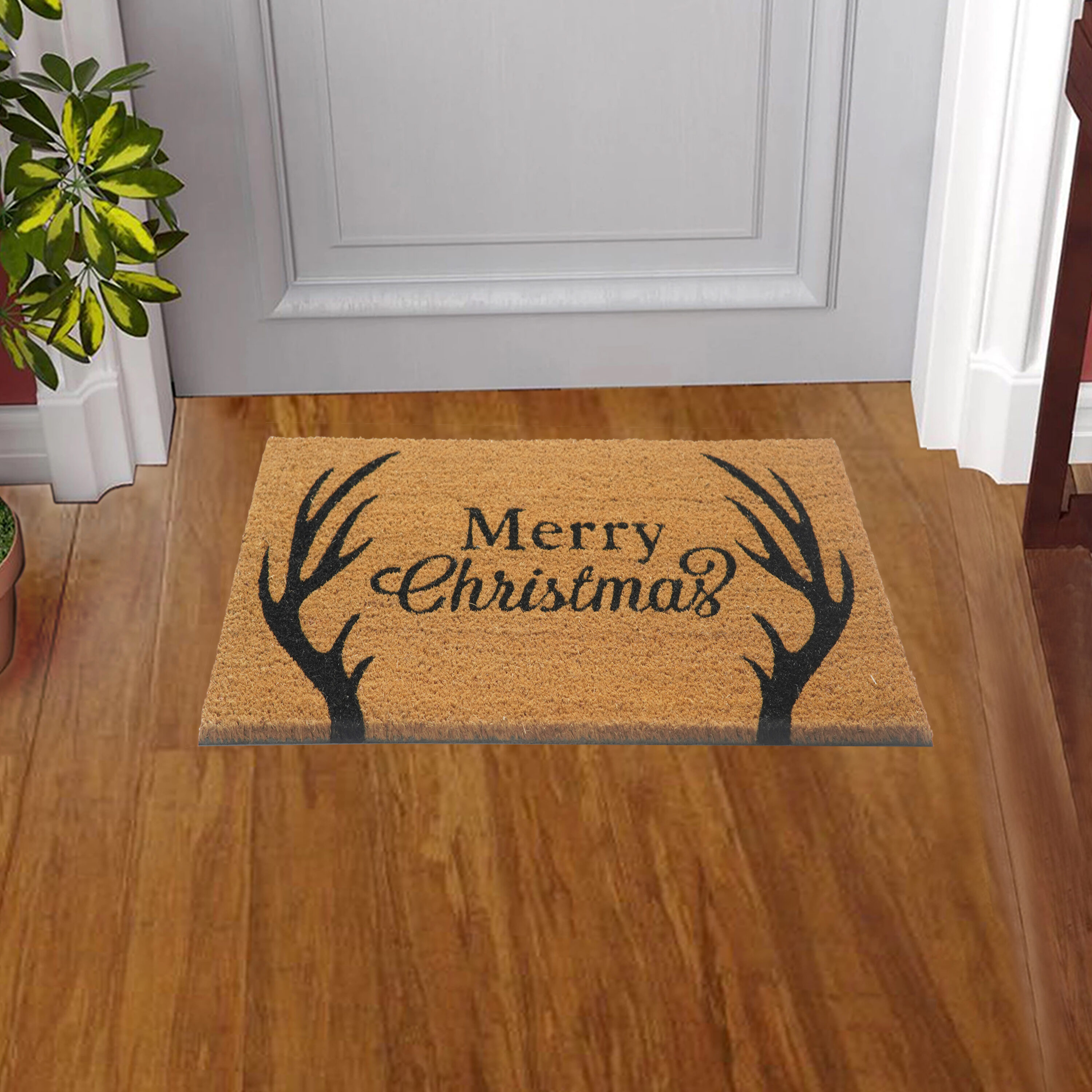 Holiday Living 18-in x 30-in Reindeer Christmas Coir Non-Slip Grip ...