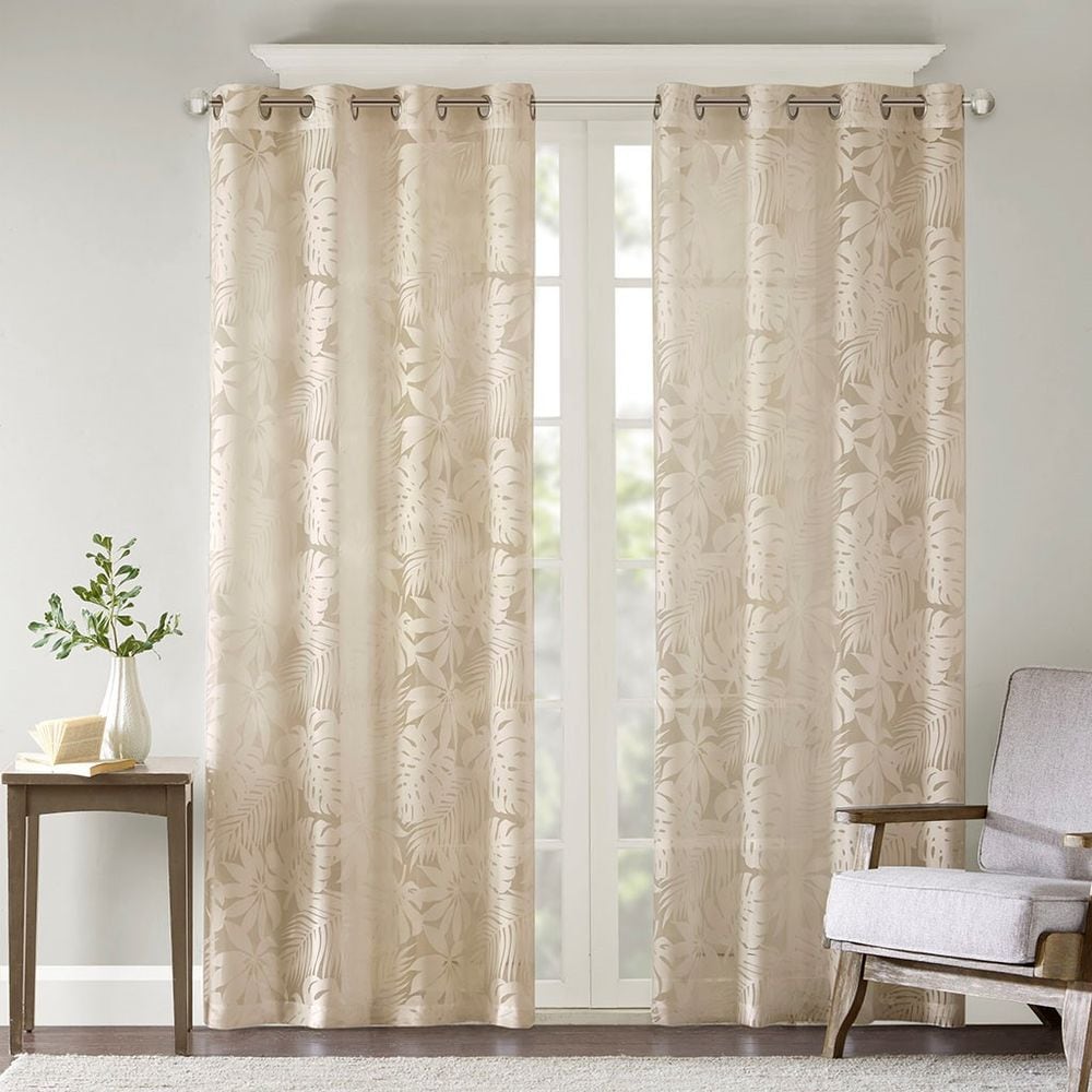 Blisstyle Palm Leaf Burnout Window Sheer Natural 50x84 Inch Linen ...