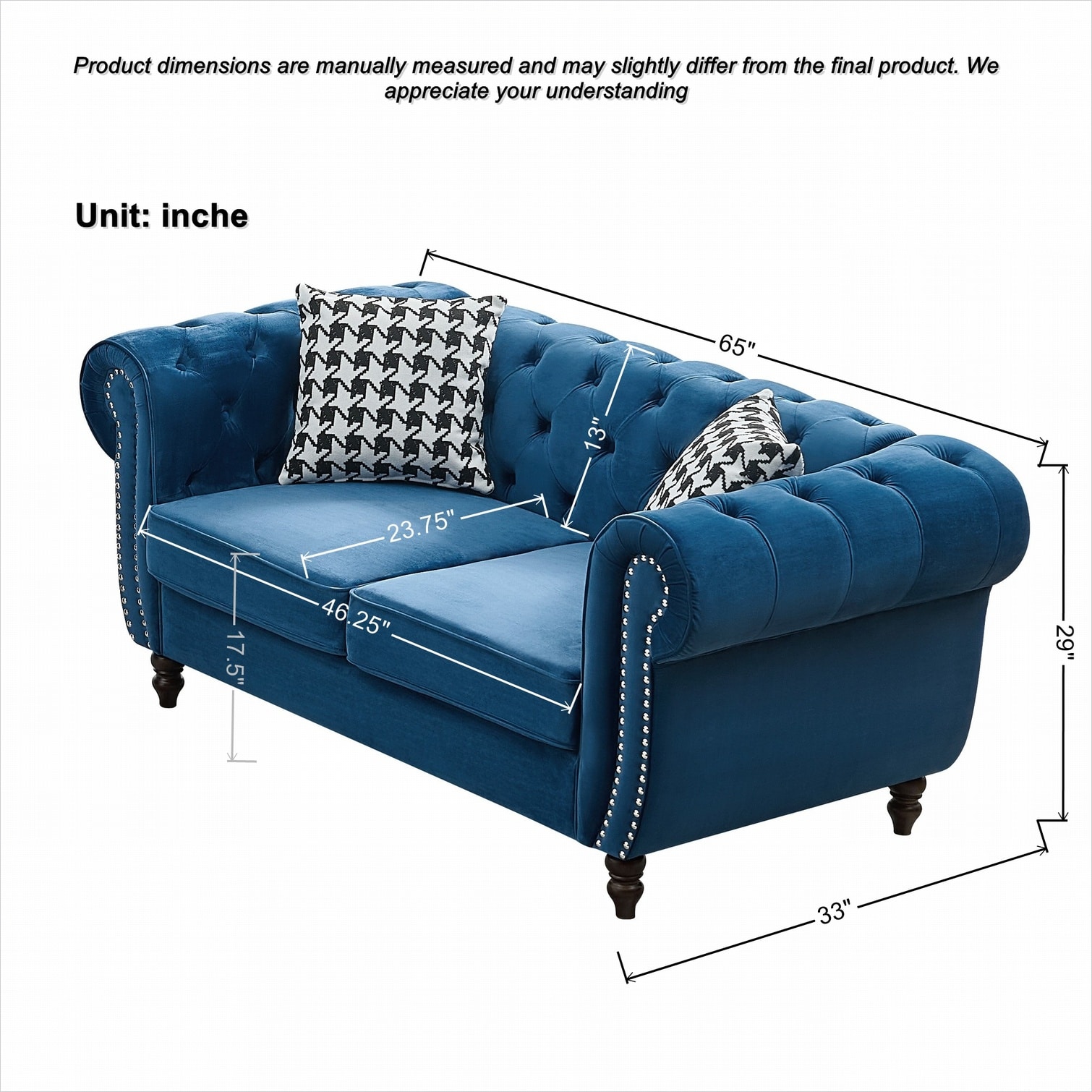 Naturefalls Deep Blue Chesterfield Velvet Sofa Set 3-Plus-2-Seater for ...