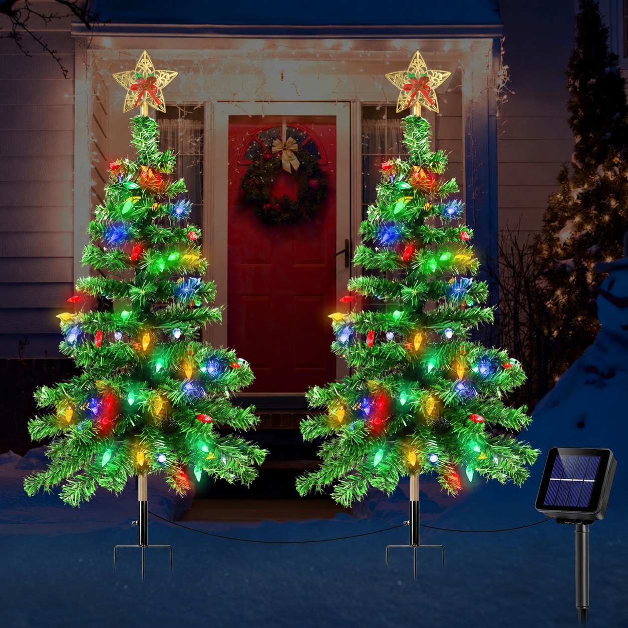 Lukvuzo Solar Christmas Trees Lights Outdoor 3 Point 6FT Waterproof 100 ...