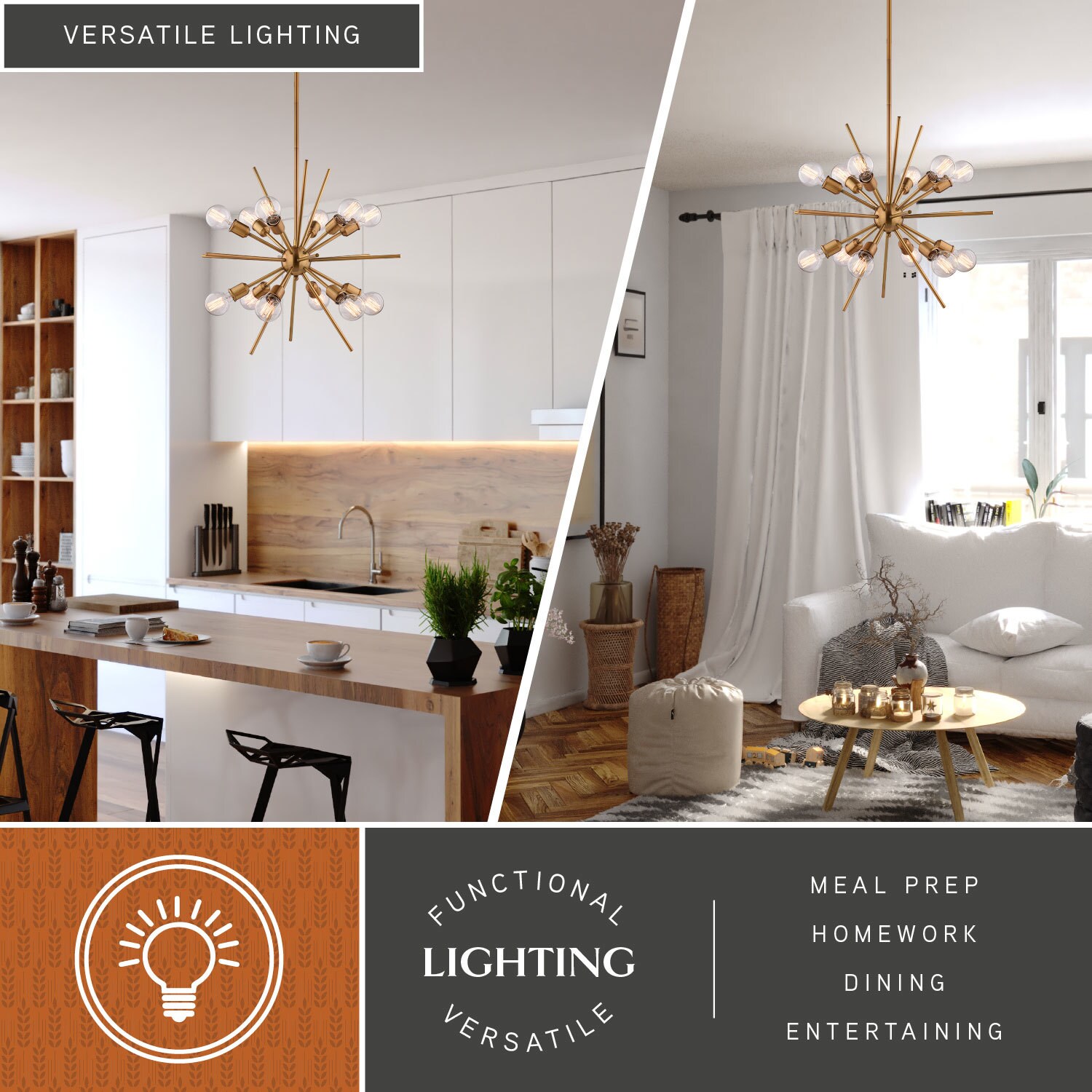 Cascadia Estelle 12 -Light Natural Brass Mid-century Sputnik Large ...