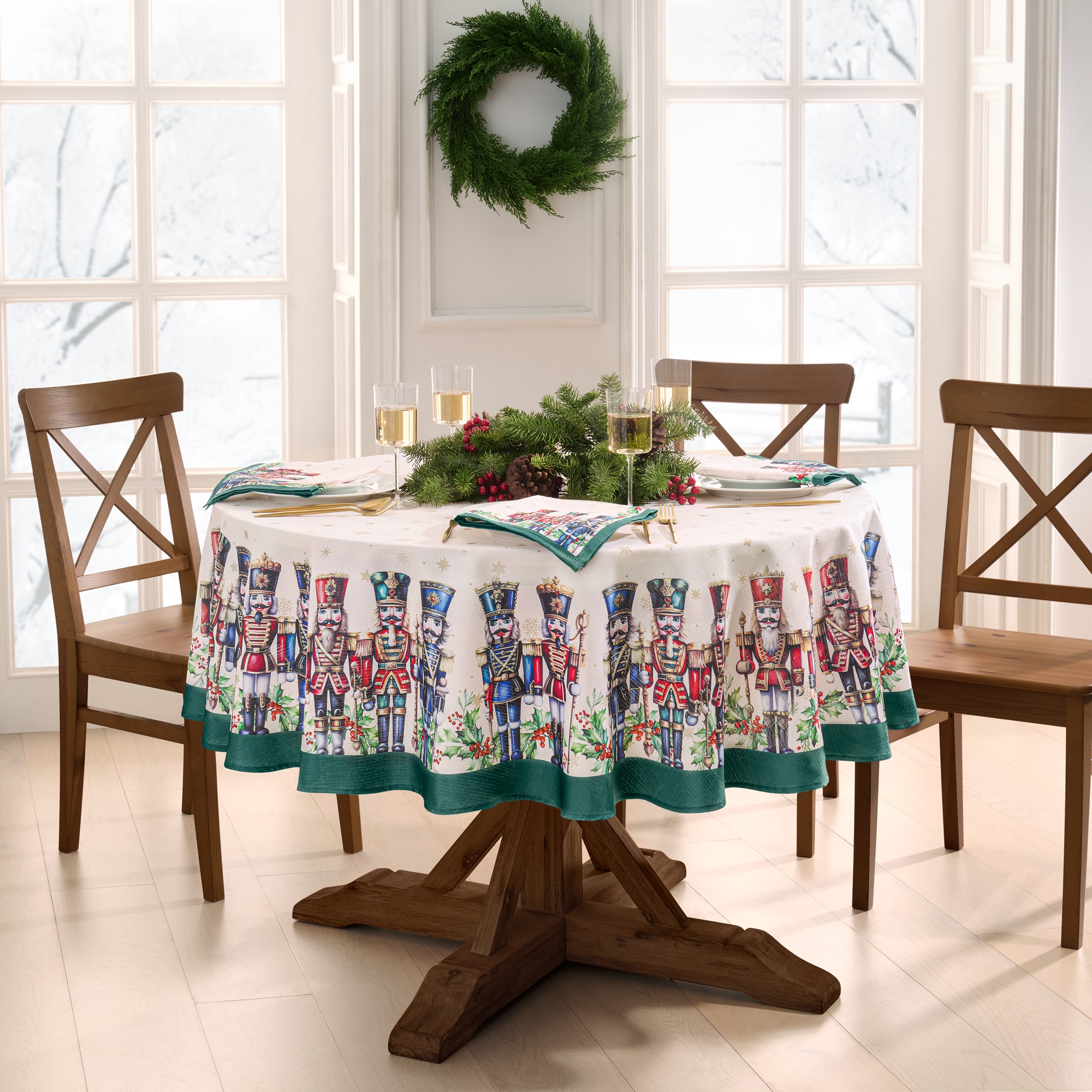 Elrene Home Fashions Royal Nutcracker - 70 Round Indoor Ivory Table ...
