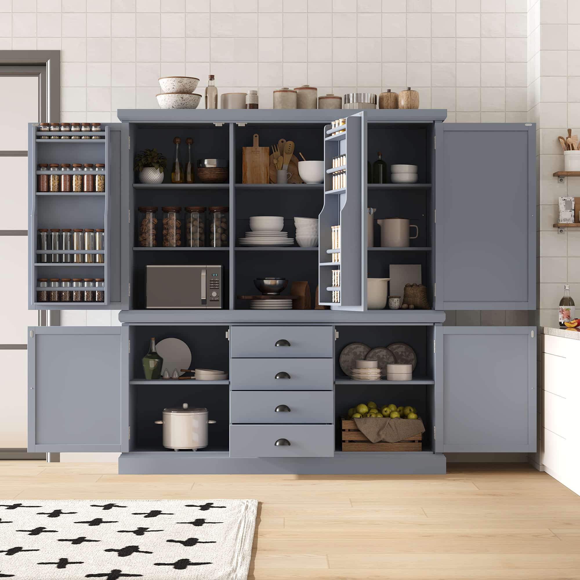 Maison Boucle Gray Kitchen Pantry Cabinet with Enclosed Shelves and ...